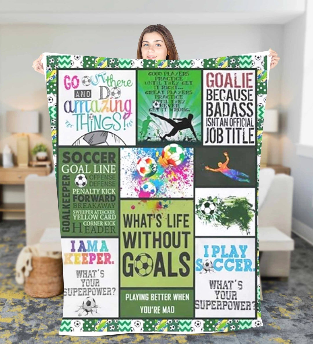 Goalkeeper Fleece Sherpa Blanket, Christmas Blanket Gift, Birthday Gift ...