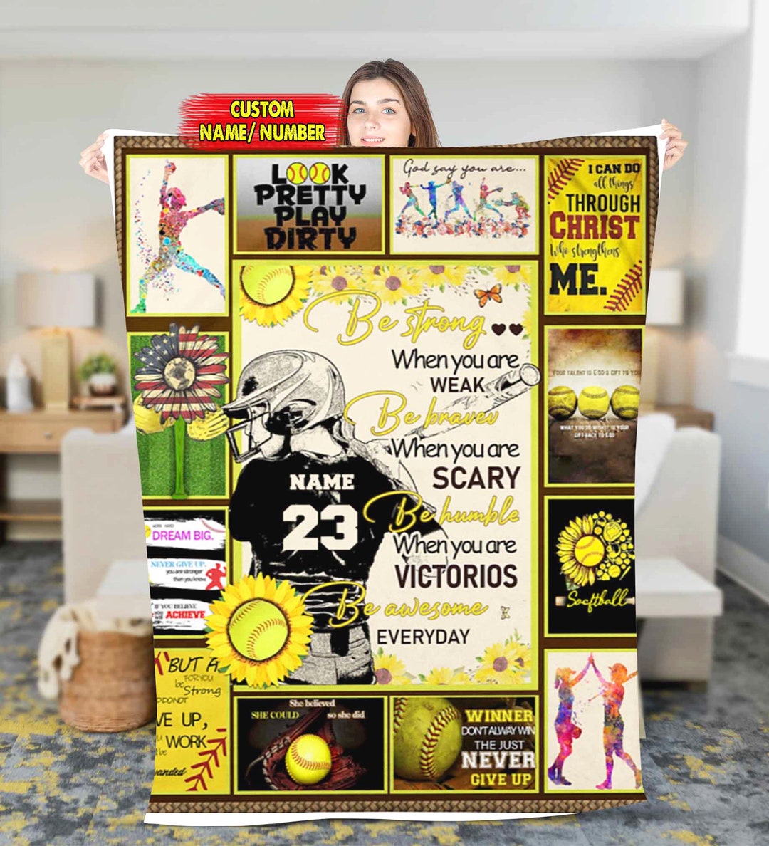 Personalized Softball Blanket, Blanket for Kids Adults, Softball ...