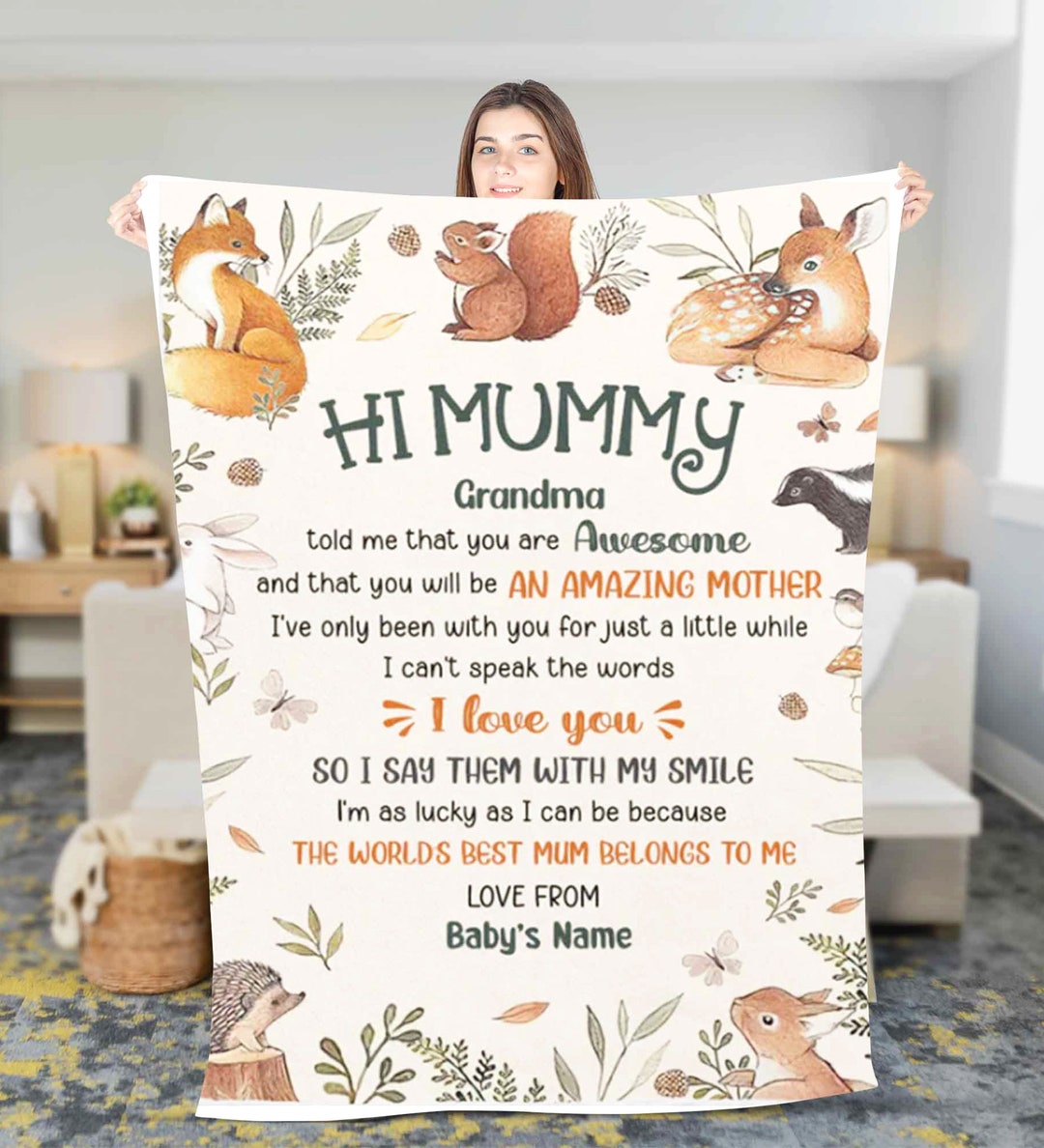 Personalized Hi Mommy Cute Animals Blanket Custom Name Fleece Blanket ...