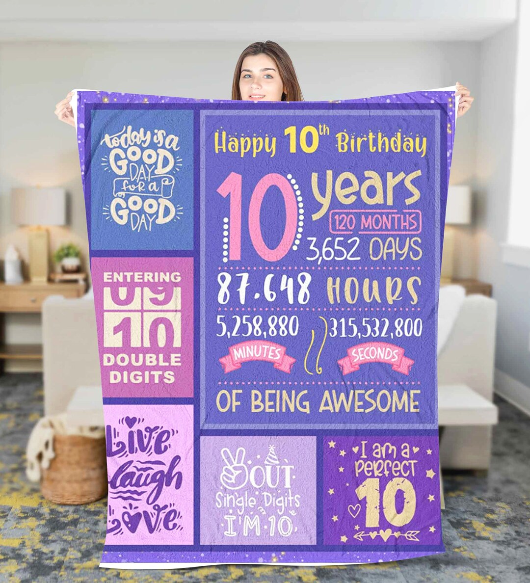 Custom 10 Year Old Girl Birthday Gift, Happy 10th Birthday Blanket ...