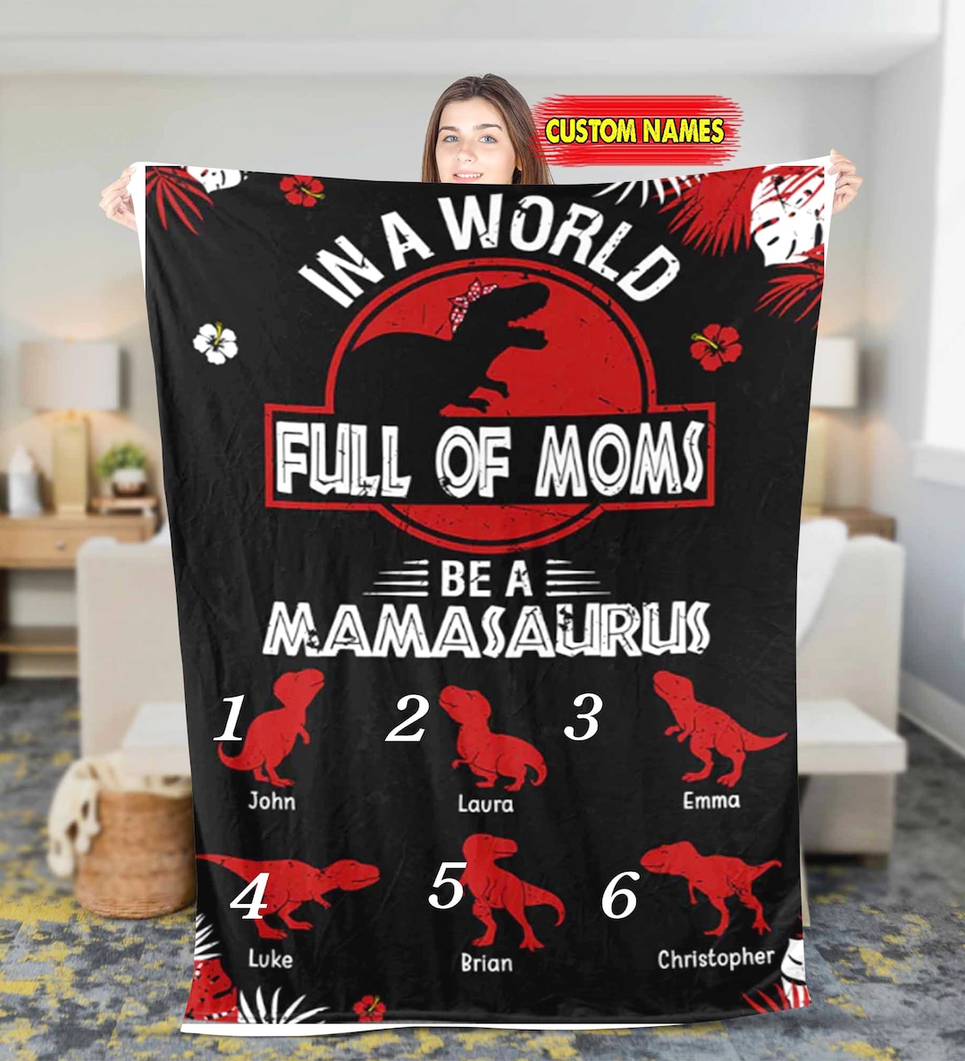 Personalized Full of Moms Mamasaurus Fleece Sherpa Blanket, Custom ...