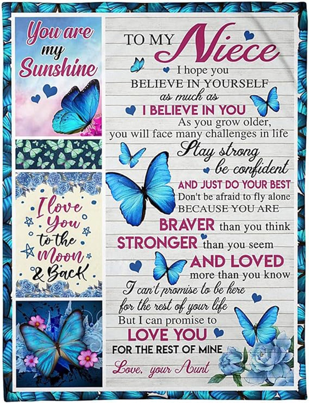 Personalized to My Niece Butterfly Flower Blanket Custom Fleece Blanket Gifts for Niece From ...