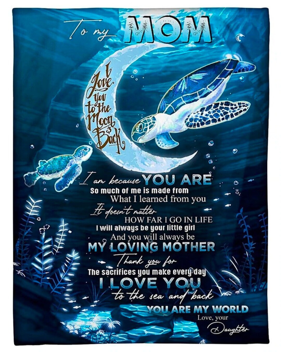 To My Mom I Love You to the Moon and Back Turtle Fleece Blanket Gifts ...