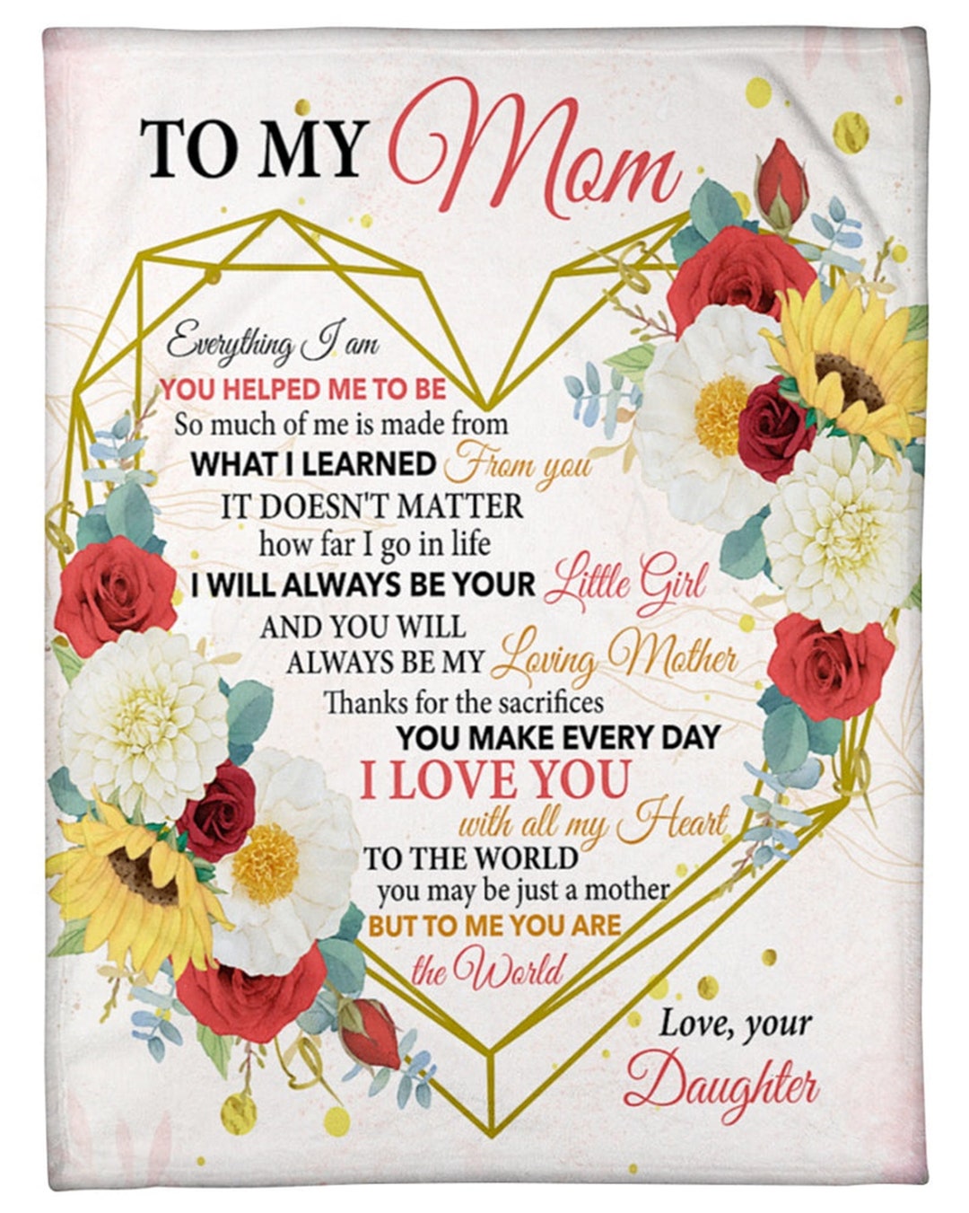 Personalized to My Mom Beautiful Heart Flower Blanket Custom Fleece ...