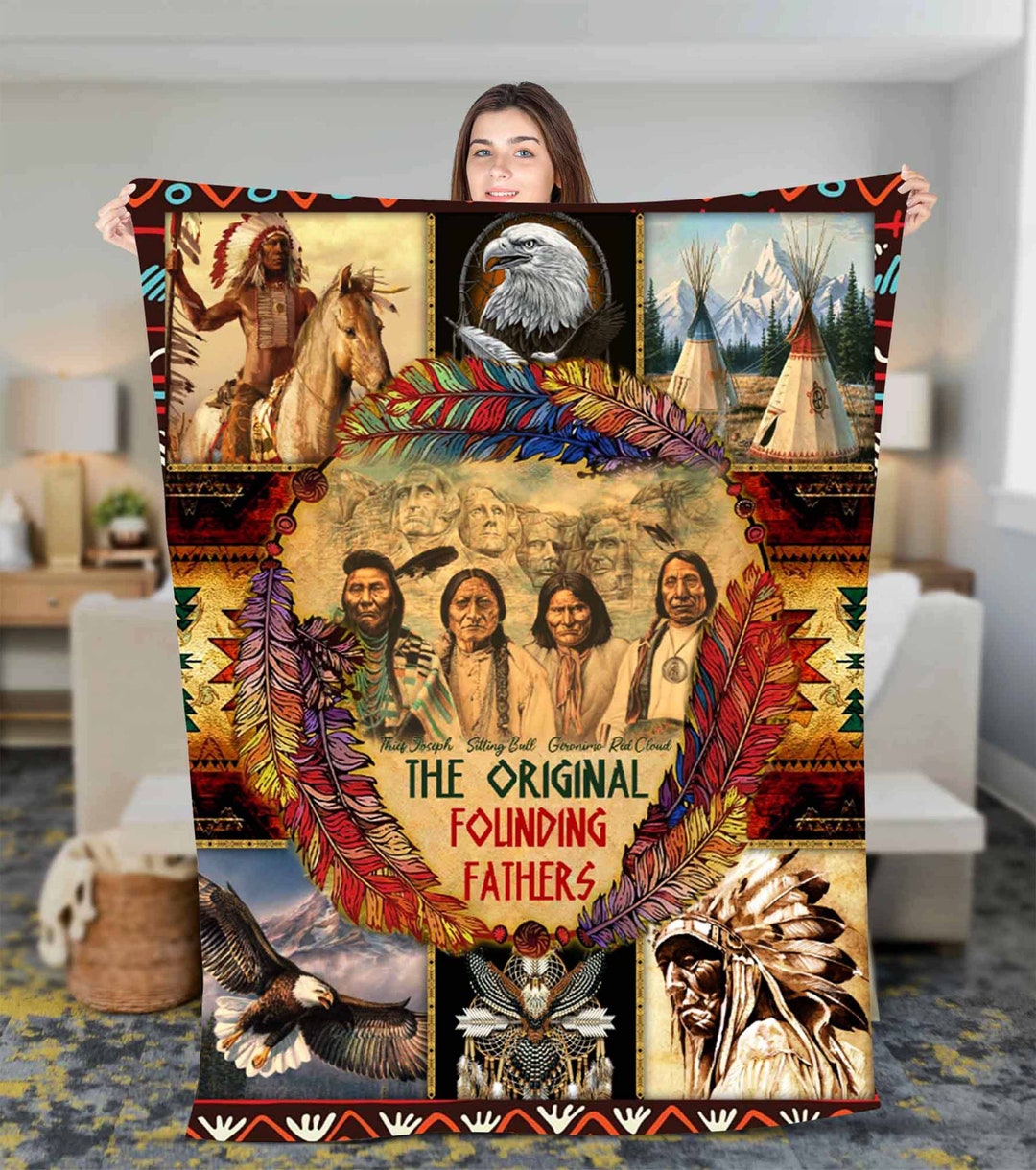Native American Eagle Fleece Sherpa Blanket, Christmas Blanket Gift ...