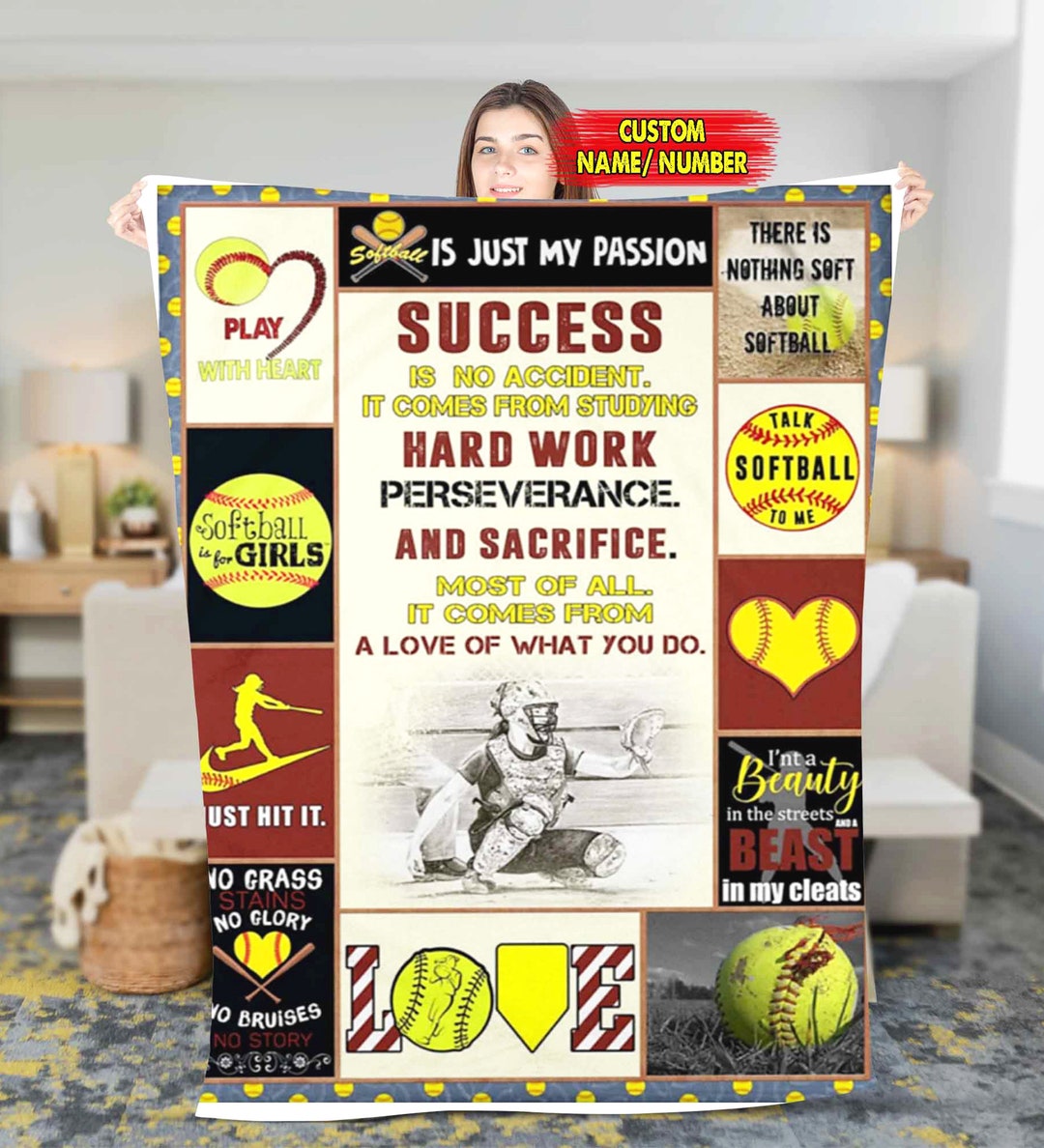 Personalized Softball Blanket, Blanket for Kids Adults, Softball ...
