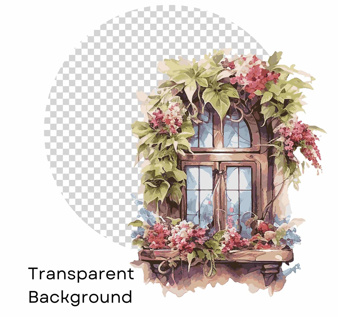 Watercolor Cottage Window Clipart, Floral Summer PNG (digital Download ...