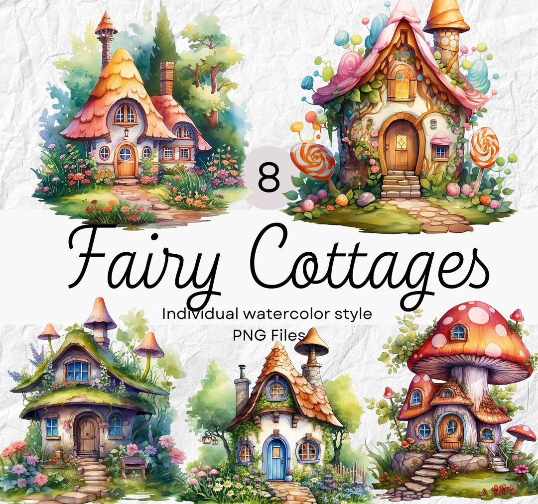 Watercolor Fairy House Clipart, Fairytale Home PNG for Commercial Use ...
