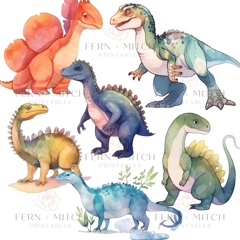 20 Watercolor Dinosaur Clipart PNG for Commercial Use Dino - Etsy