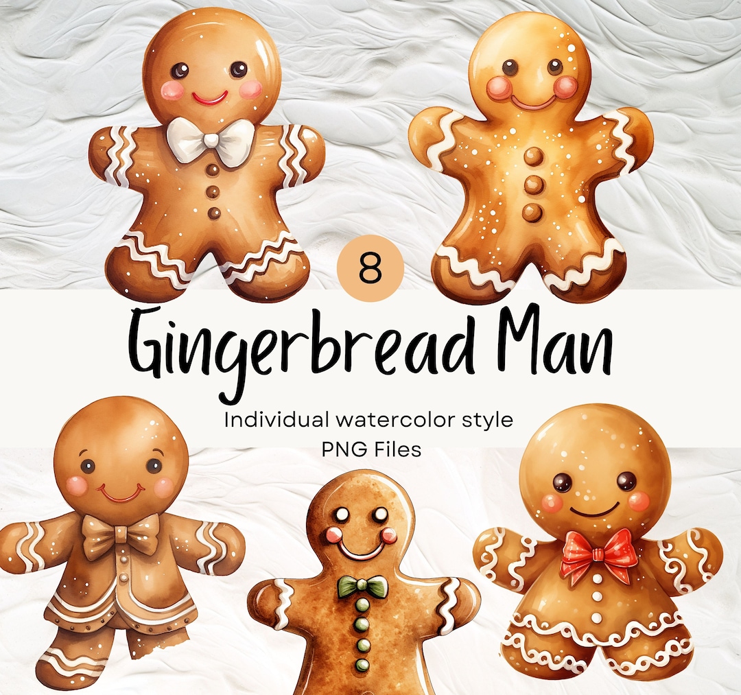 Watercolor Gingerbread Man Clipart, Christmas PNG for Commercial Use ...