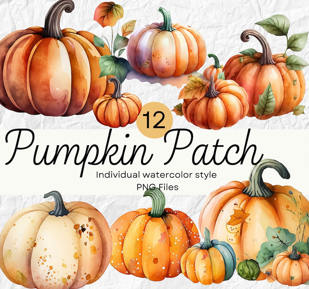 Watercolor Fall Pumpkin Clipart, Fall PNG for Commercial Use POD ...