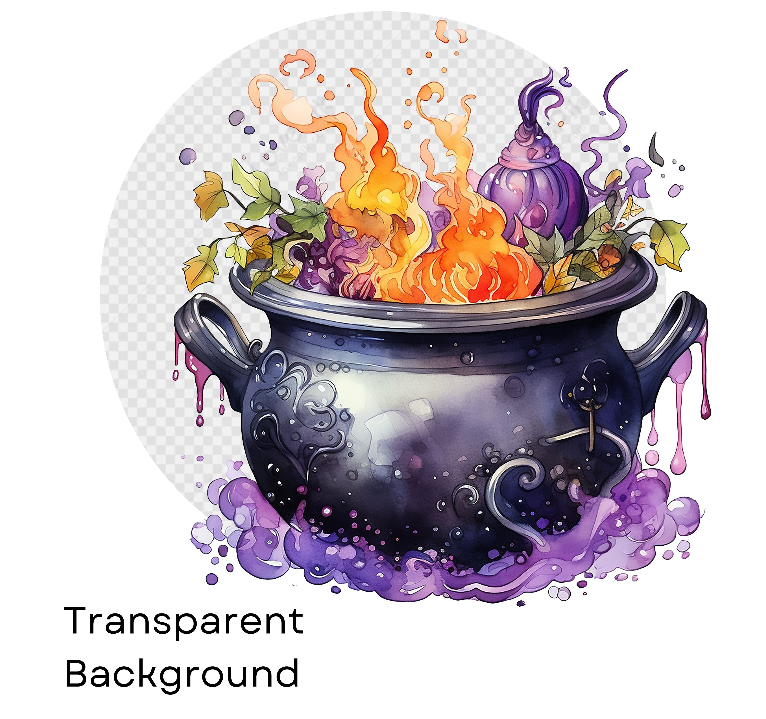 Watercolor Halloween Caldron Clipart, Witch's Brew PNG for Commercial ...