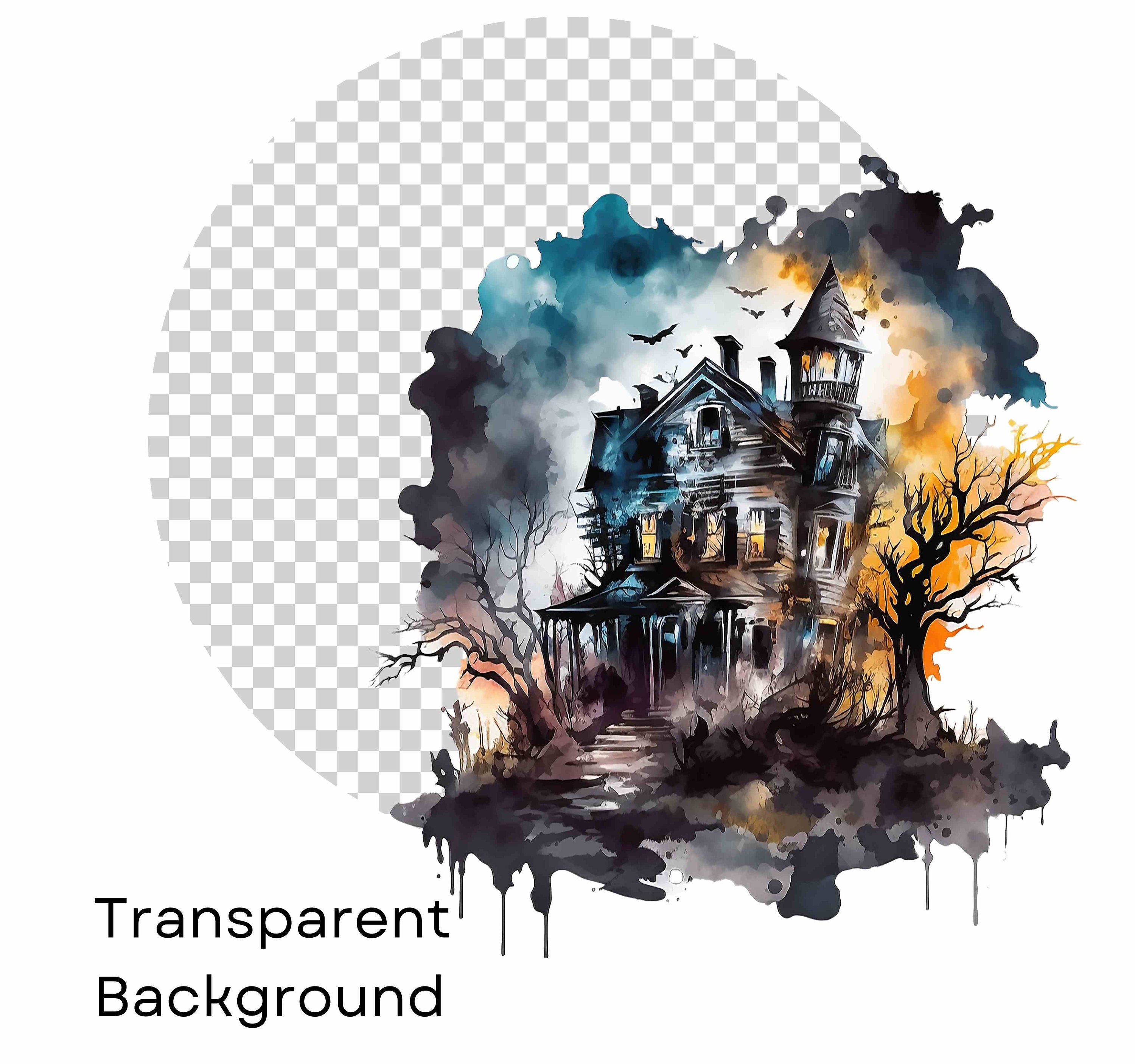 Watercolor Halloween Haunted House Clipart, Spooky House PNG for ...