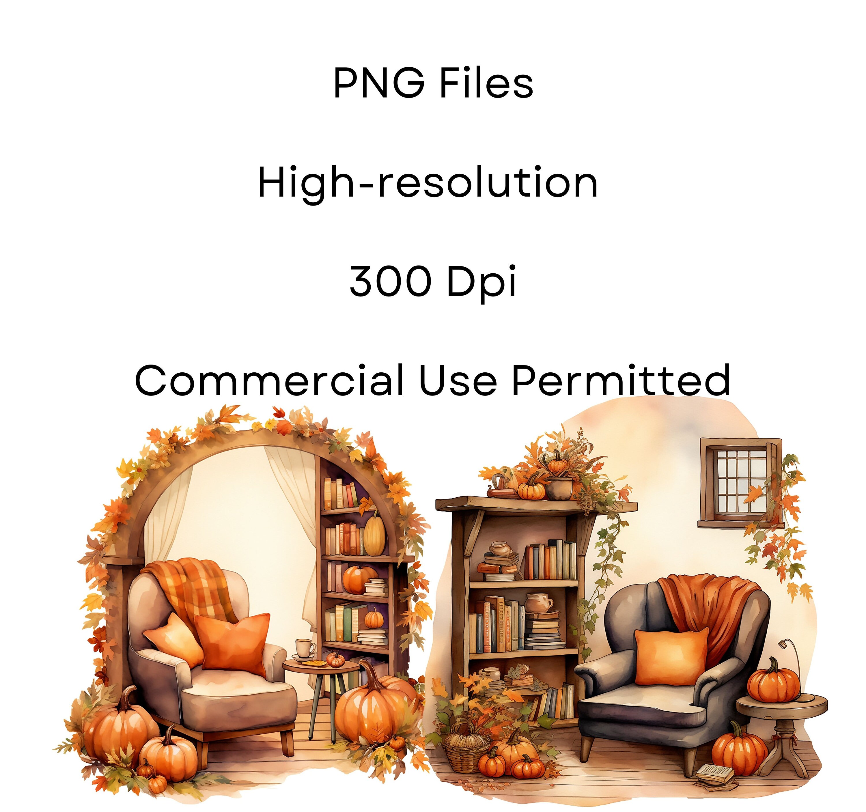 Watercolor Fall Reading Corner Clipart Book Nook PNG for - Etsy