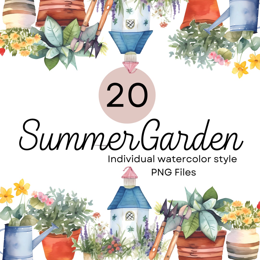20 Watercolor Garden Clipart, PNG for Commercial POD, Spring Summer ...