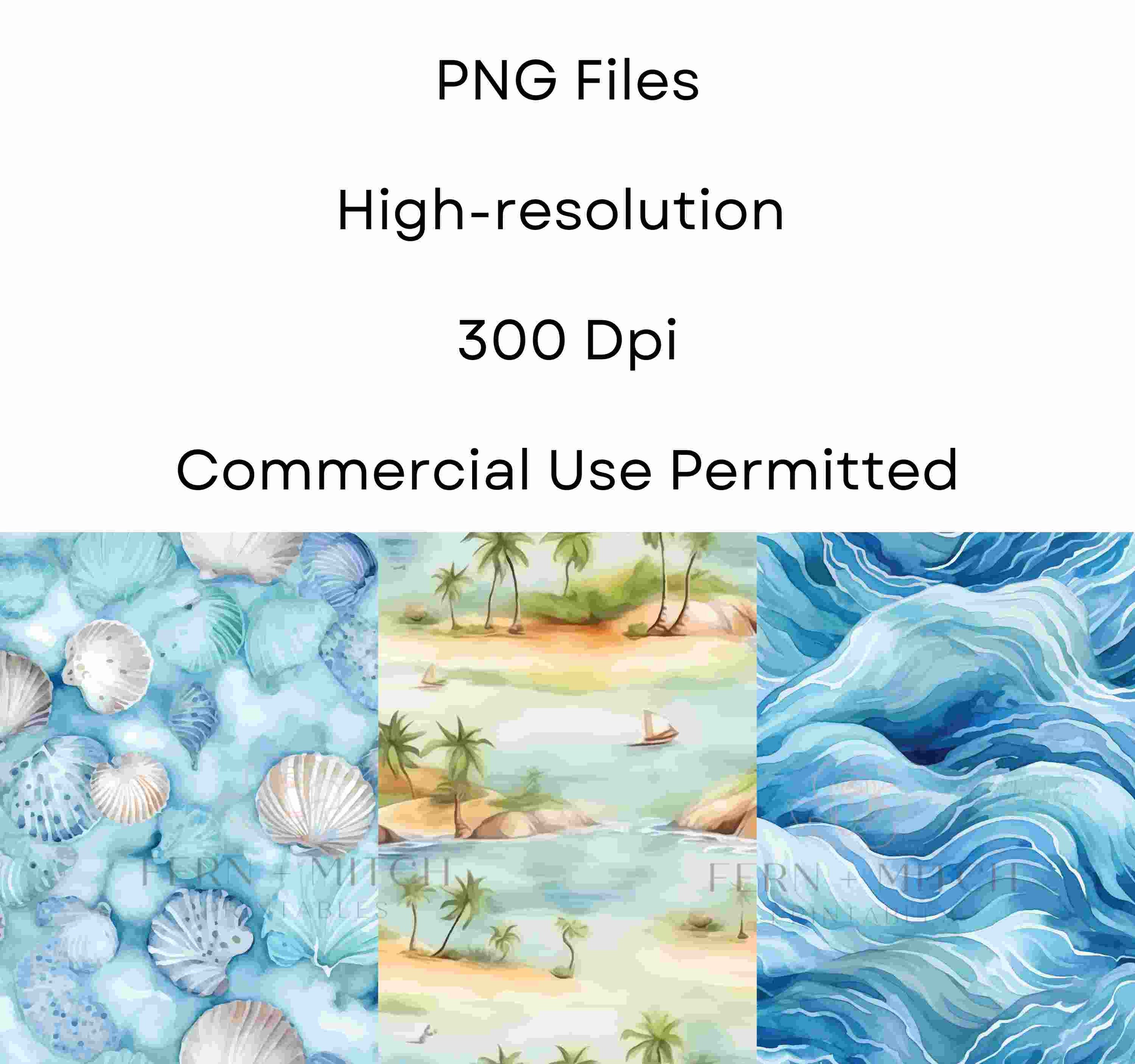 Watercolor Beach Seamless Patterns, Digital Patterns for Commercial Use ...