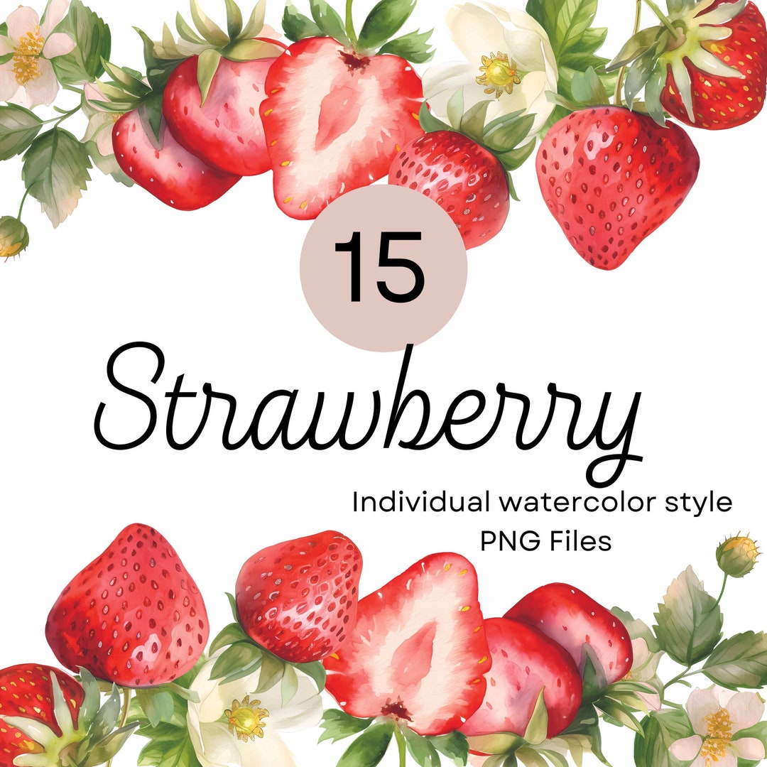 15 Watercolor Strawberry Clipart, Botanical PNG for Commercial Use ...
