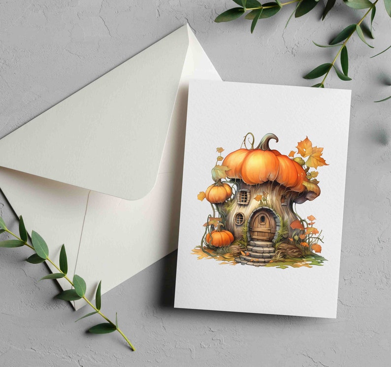 Watercolor Fall Pumpkin Fairy House Clipart, Fall PNG for Commercial ...