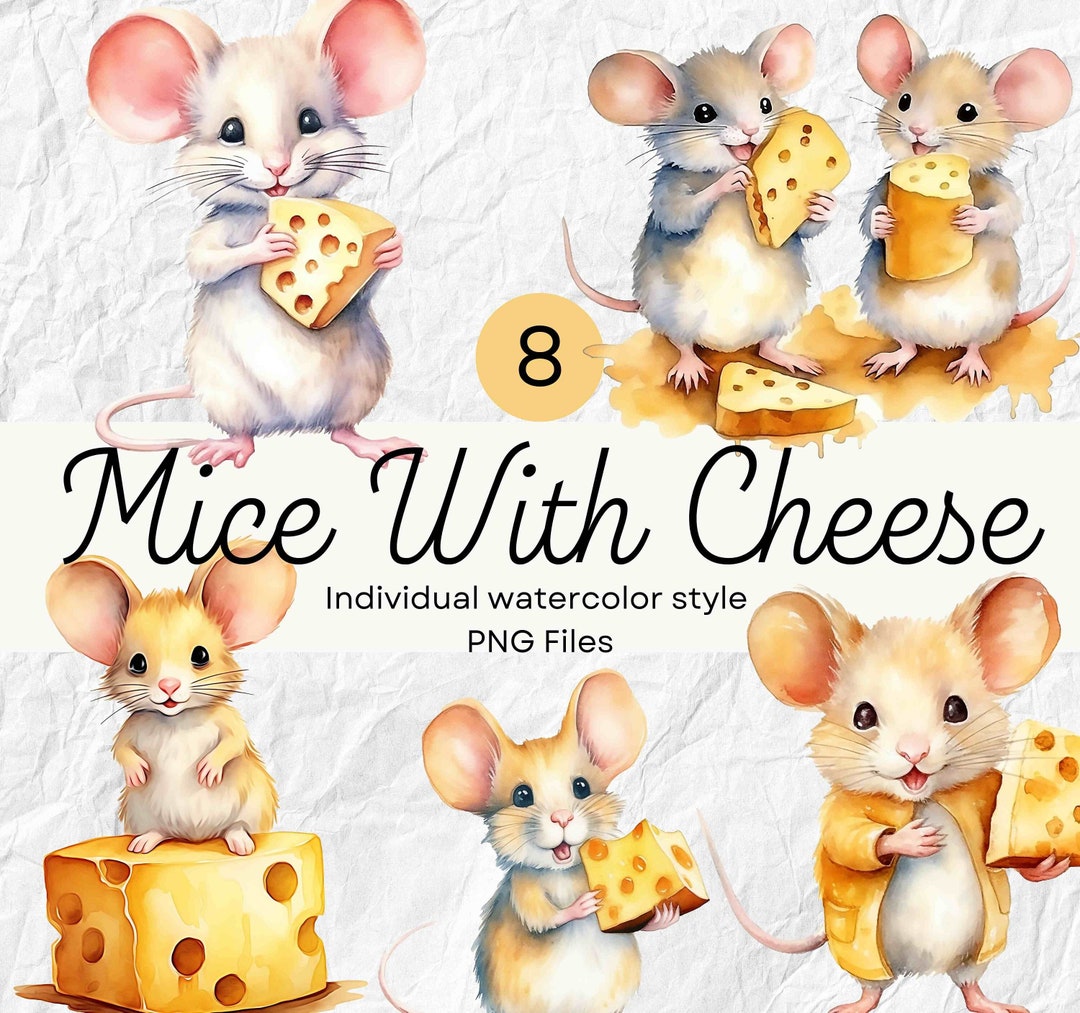 Watercolor Mice With Cheese Clipart, Fairytale PNG for Commercial Use ...