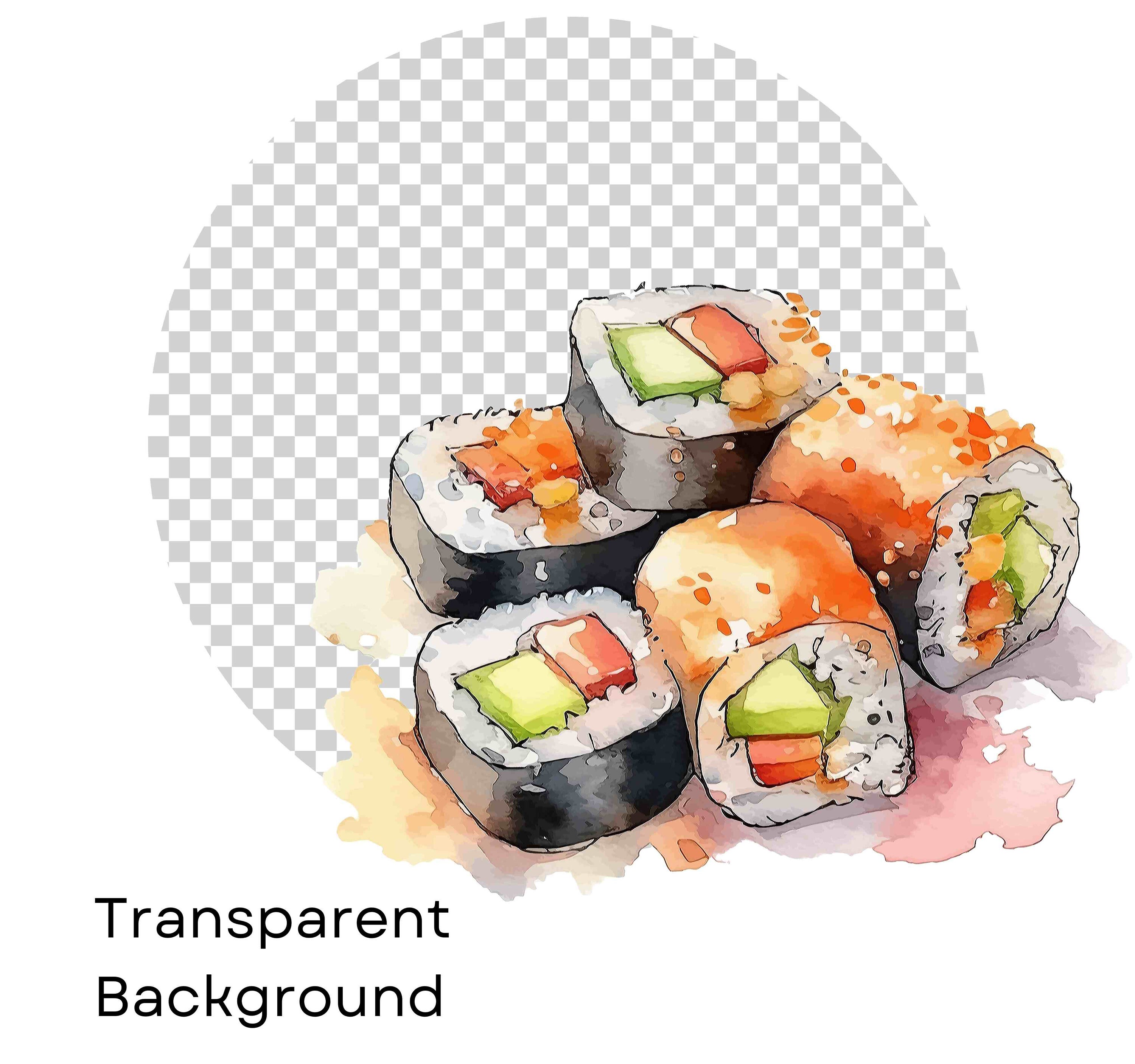 Watercolor Sushi Clipart, Japanese Food PNG for Commercial Use & POD ...