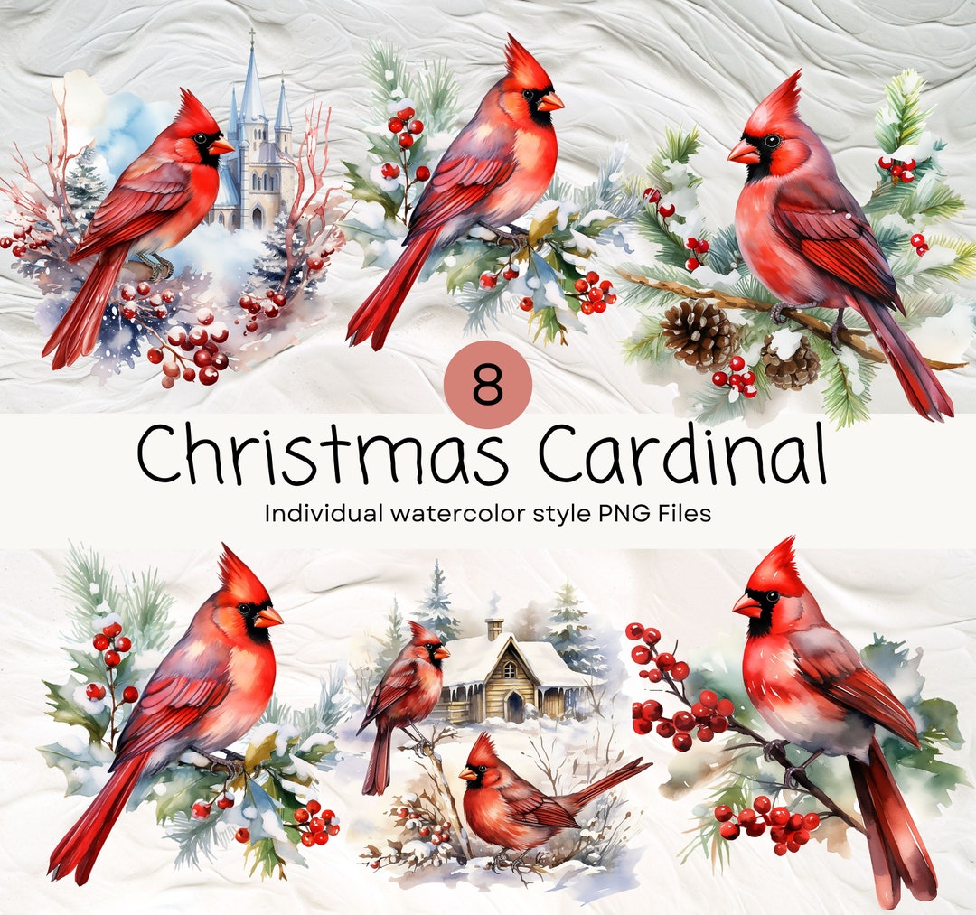 Watercolor Red Cardinal Clipart, Christmas Animals PNG for Commercial ...