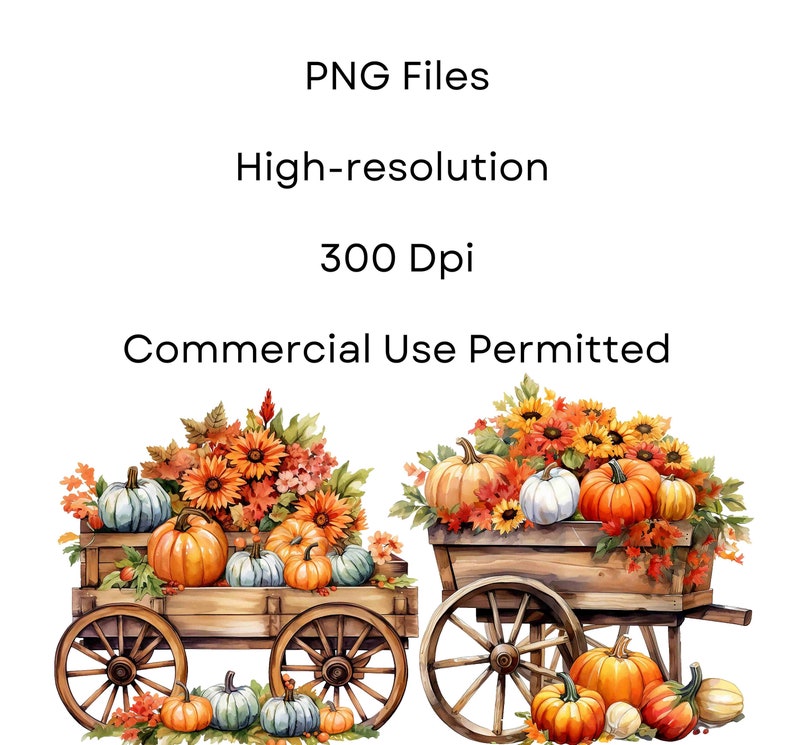 Watercolor Fall Pumpkin Wagon Clipart, Autumn Floral PNG (digital ...