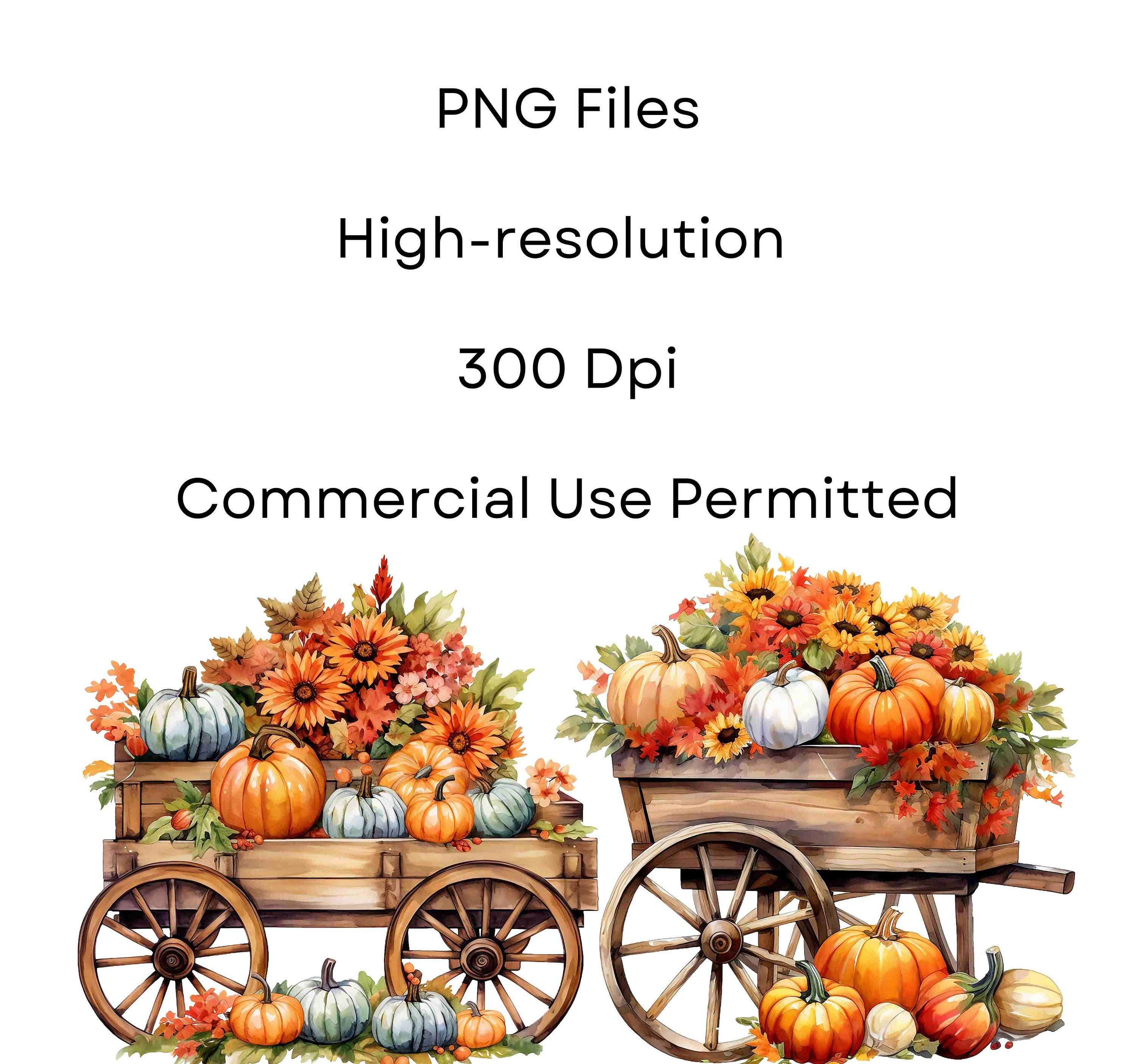 Watercolor Fall Pumpkin Wagon Clipart, Floral Cart PNG for Commercial ...