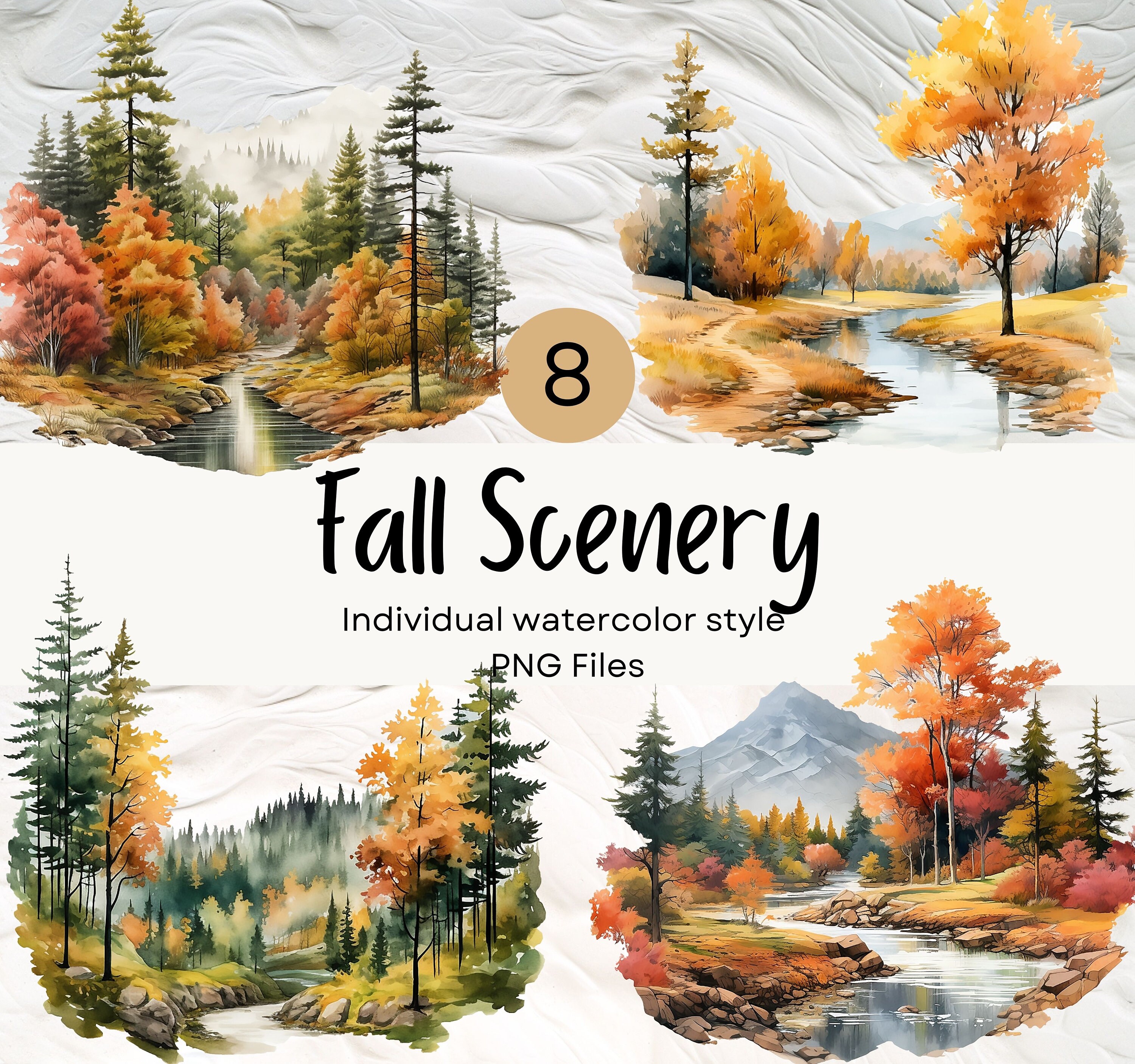 Watercolor Fall Scenery Clipart, Background PNG for Commercial Use POD ...