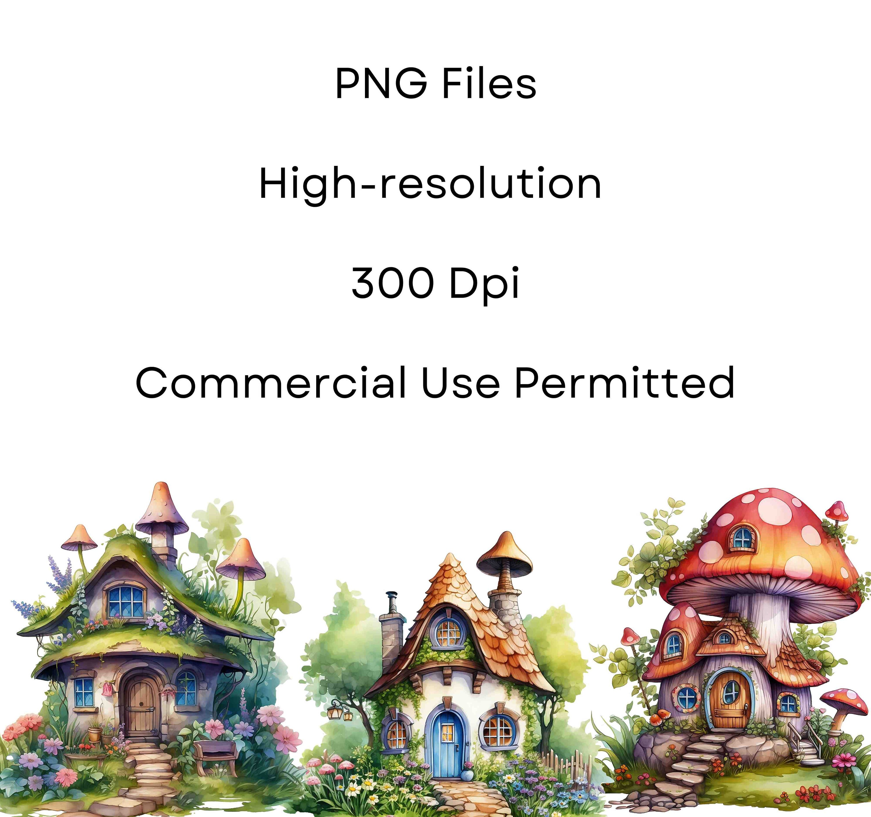 Watercolor Fairy House Clipart, Fairytale Home PNG for Commercial Use ...