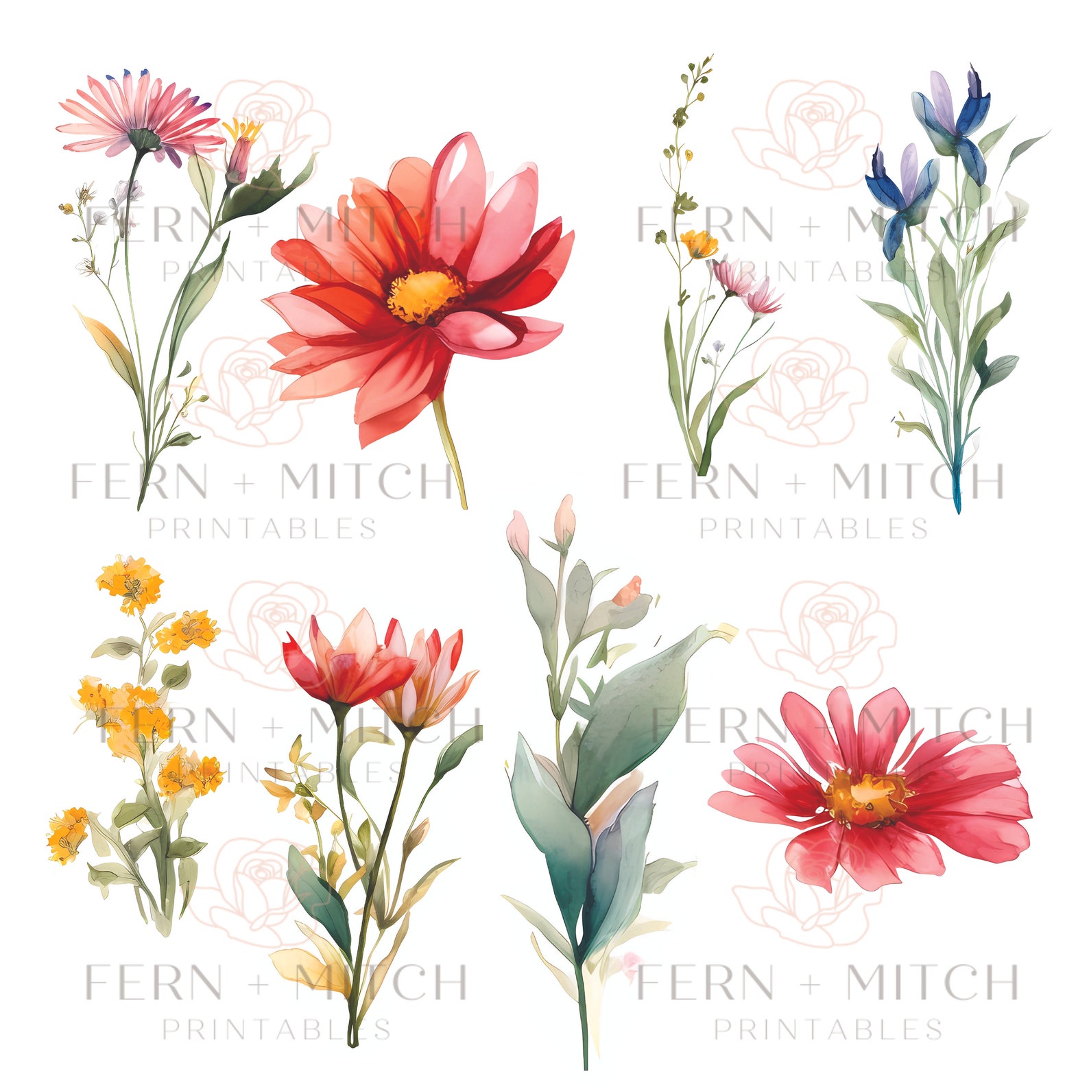 15 Watercolor Wildflower Clipart, Botanical Floral PNG for Commercial ...