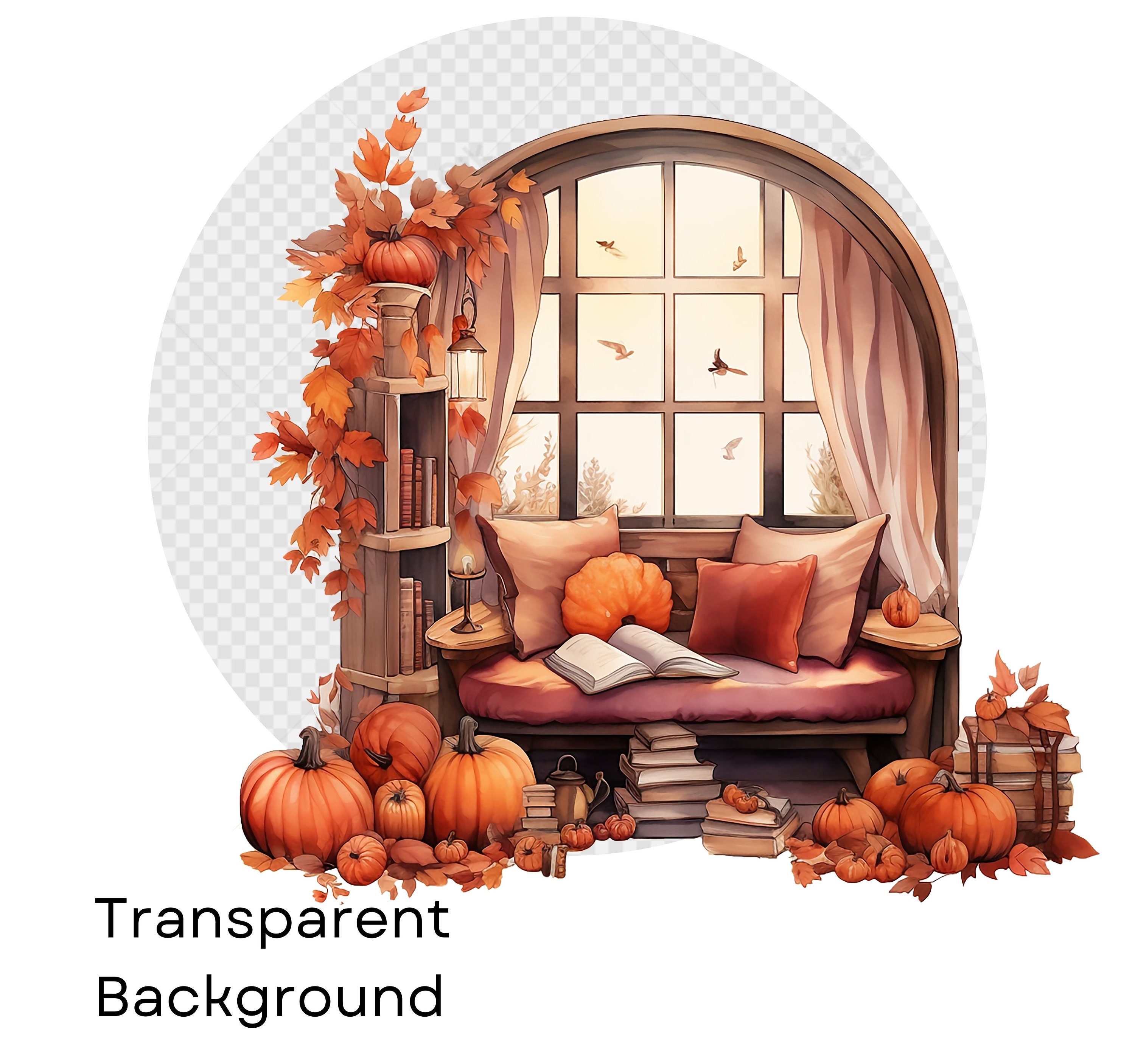 Watercolor Fall Reading Corner Clipart Book Nook PNG for - Etsy