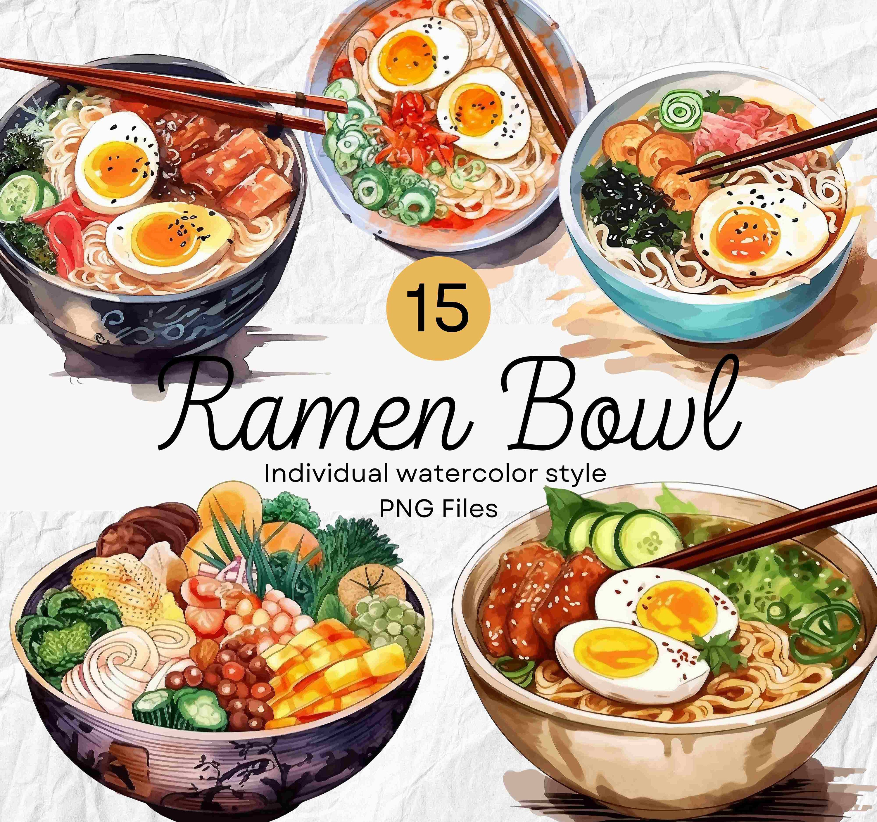 Watercolor Ramen Clipart, Asian Food PNG for Commercial Use & POD ...