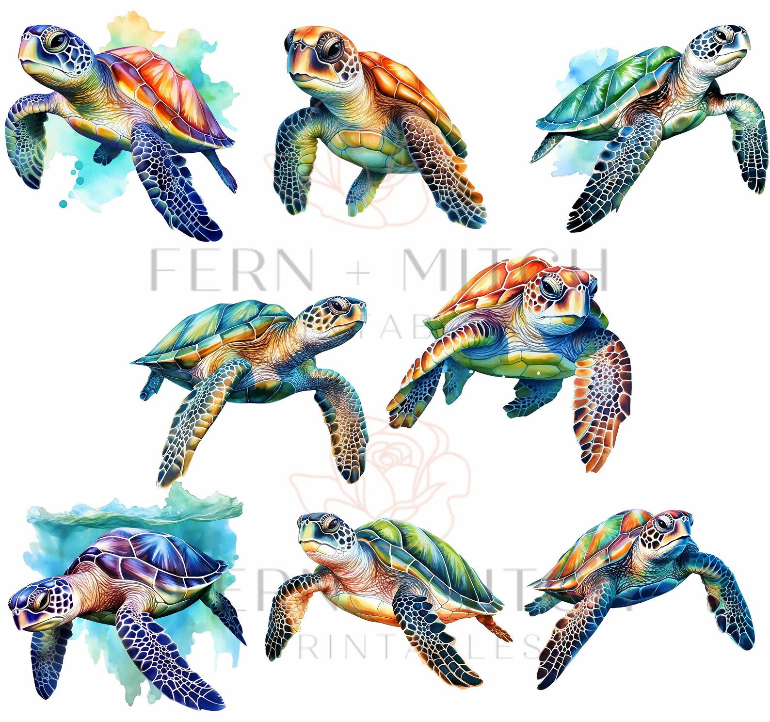 Watercolor Sea Turtle Clipart Ocean PNG for Commercial Use - Etsy