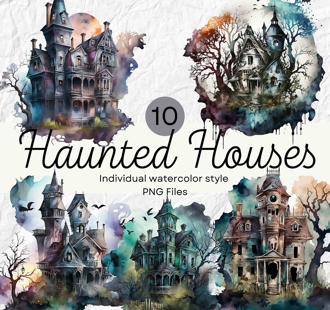 Watercolor Halloween Haunted House Clipart, Spooky House PNG for ...