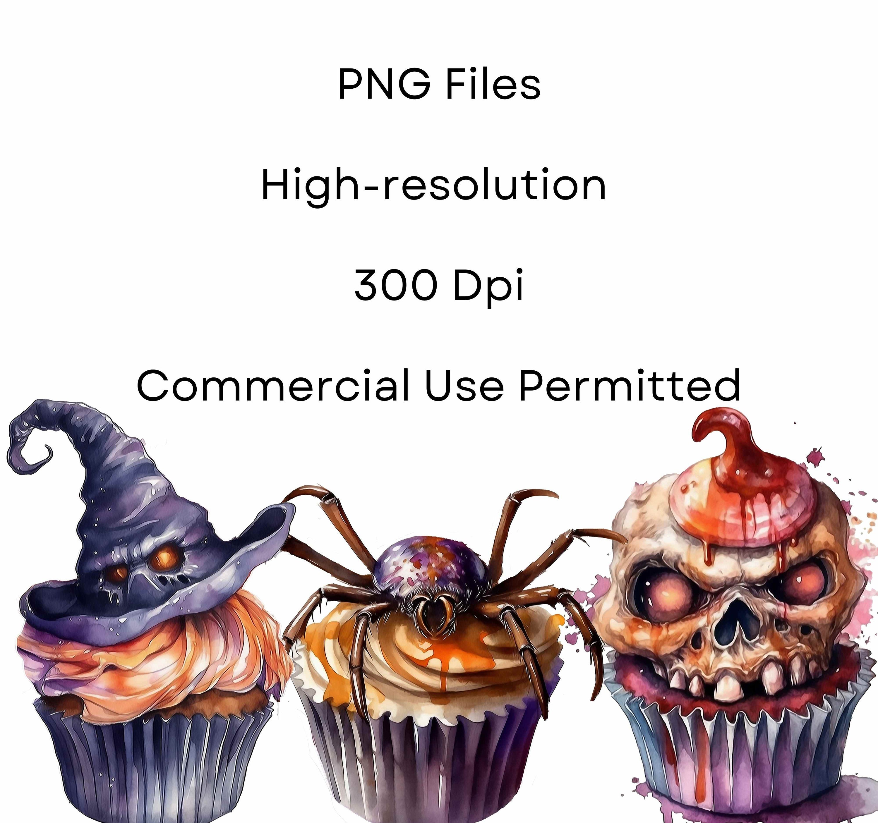 Watercolor Halloween Spooky Cupcakes Clipart, Fall PNG for Commercial ...