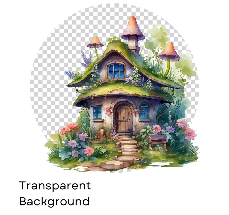 Watercolor Fairy House Clipart, Fairytale Home PNG for Commercial Use ...