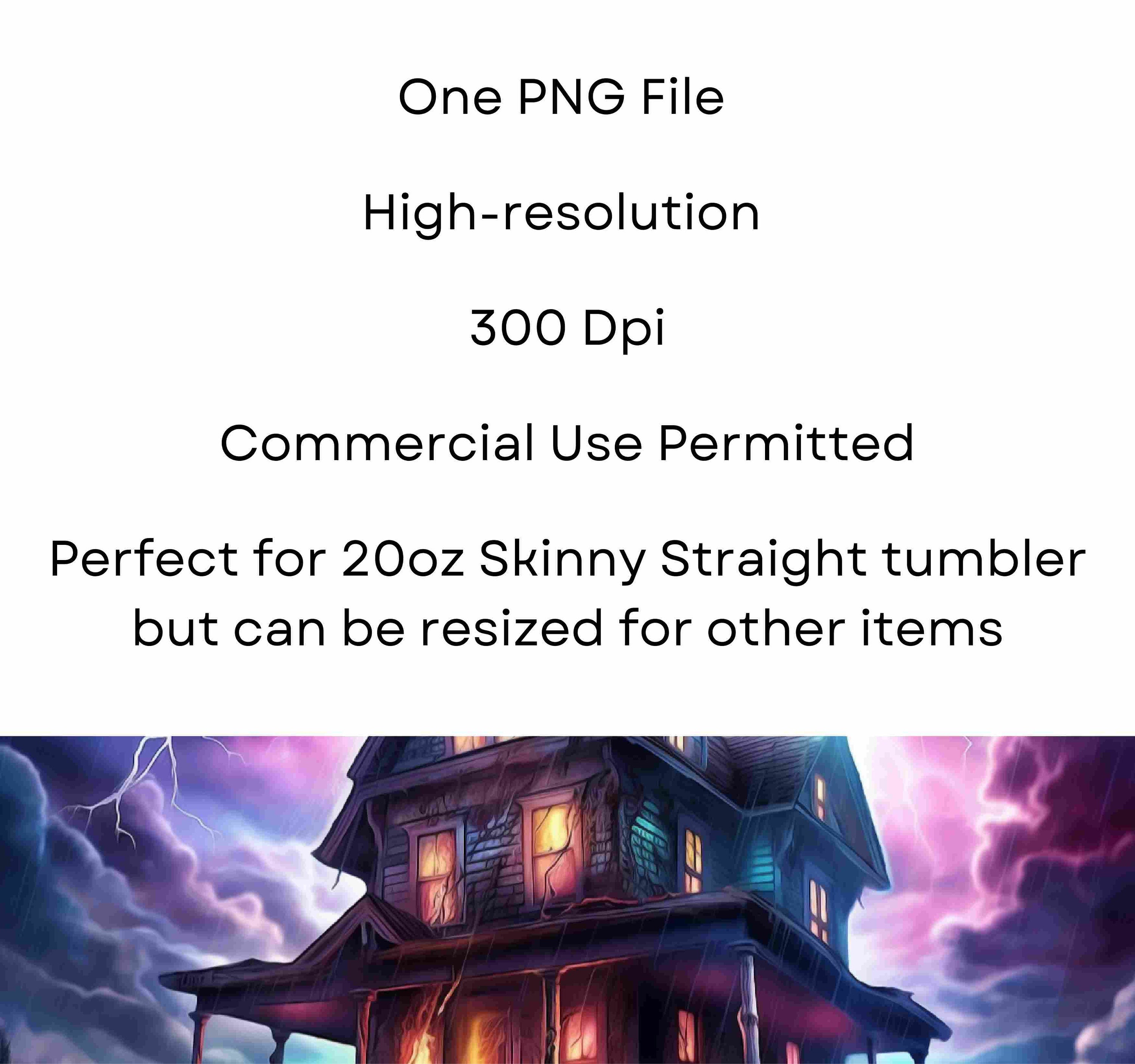 Haunted House 20oz Skinny Straight Tumbler Wrap, Sublimation PNG Commercial Use & POD, Halloween ...