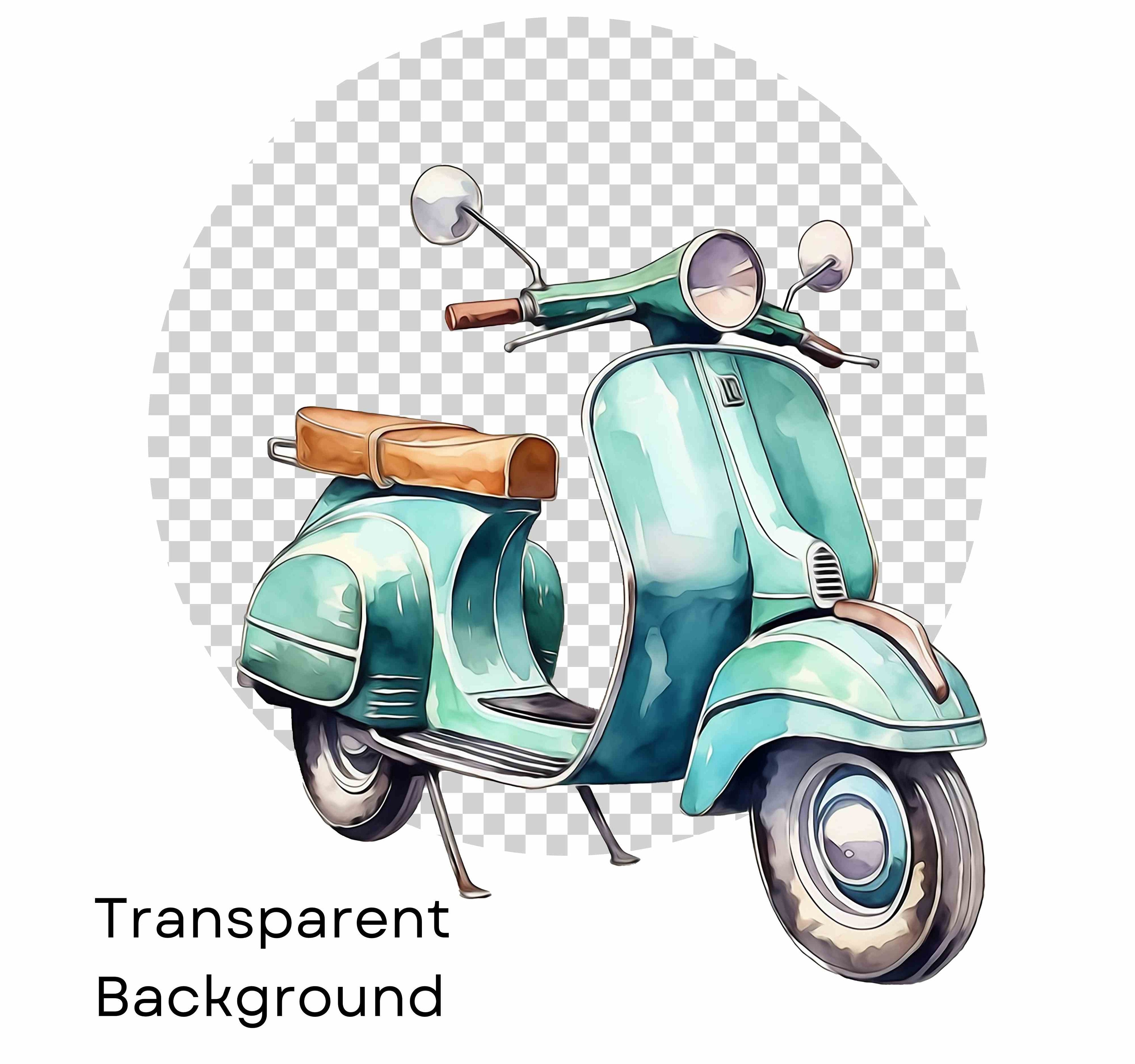 Watercolor Vespa Clipart, Moped PNG for Commercial Use POD, Vintage ...