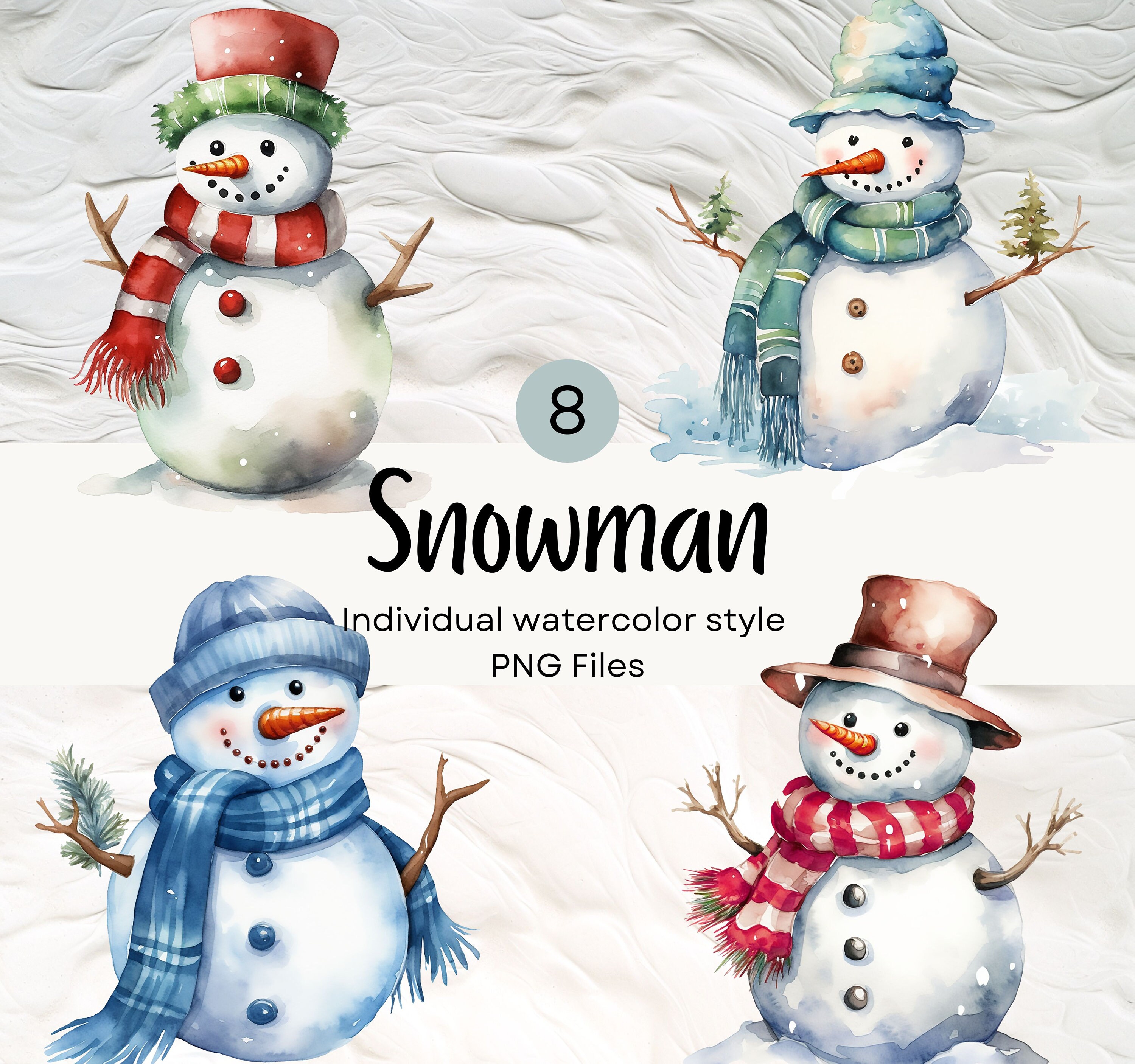Watercolor Christmas Snowman Clipart, Snow PNG for Commercial Use POD ...