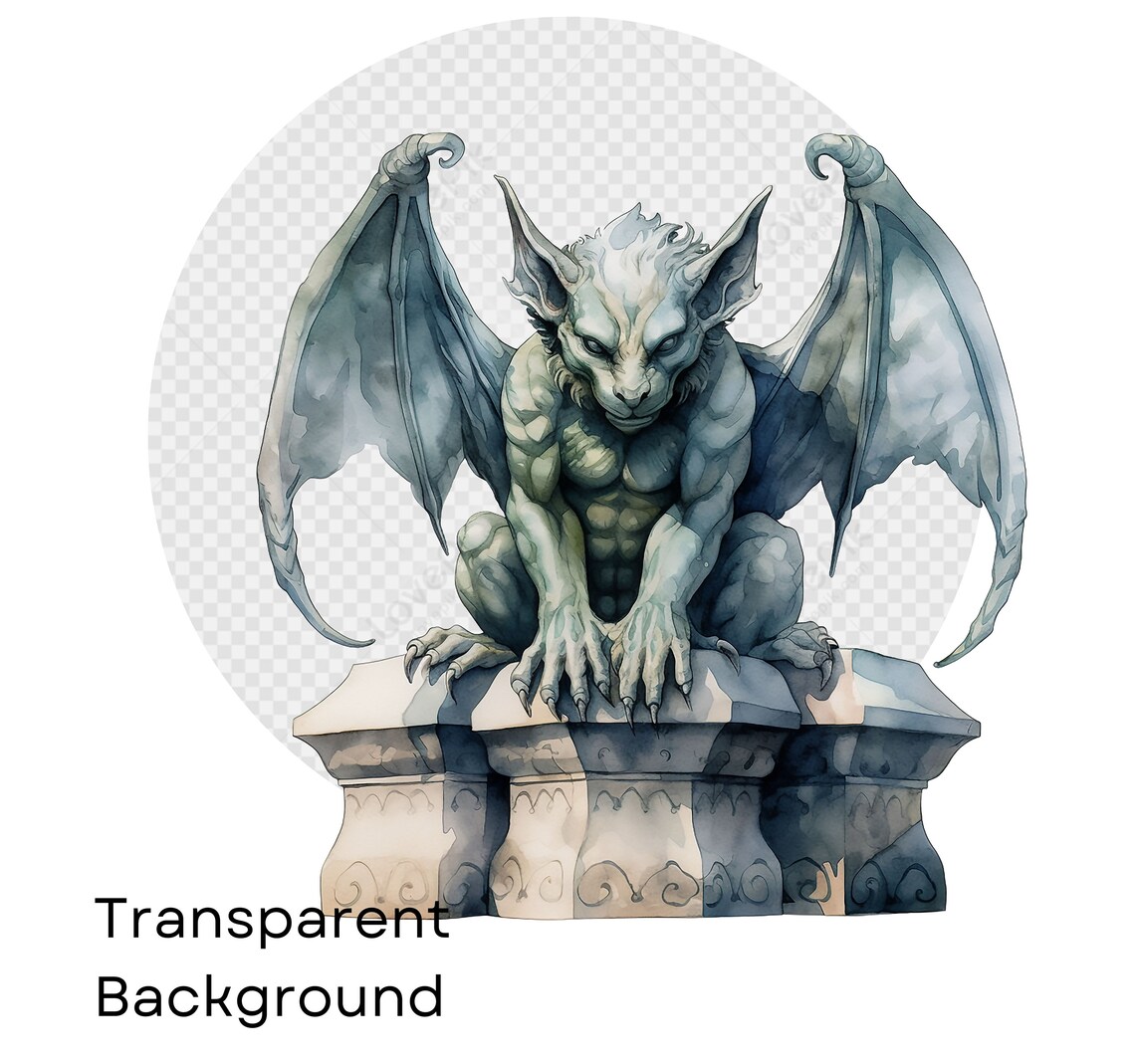 Watercolor Halloween Gargoyle Clipart, Monster Statue PNG for ...