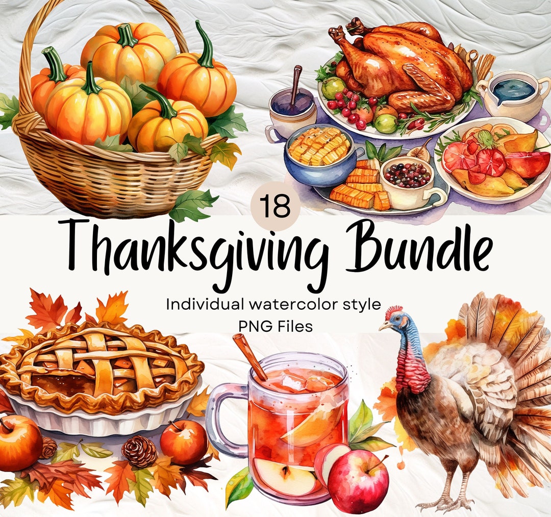 Watercolor Thanksgiving Clipart, Autumn Harvest PNG for Commercial Use ...