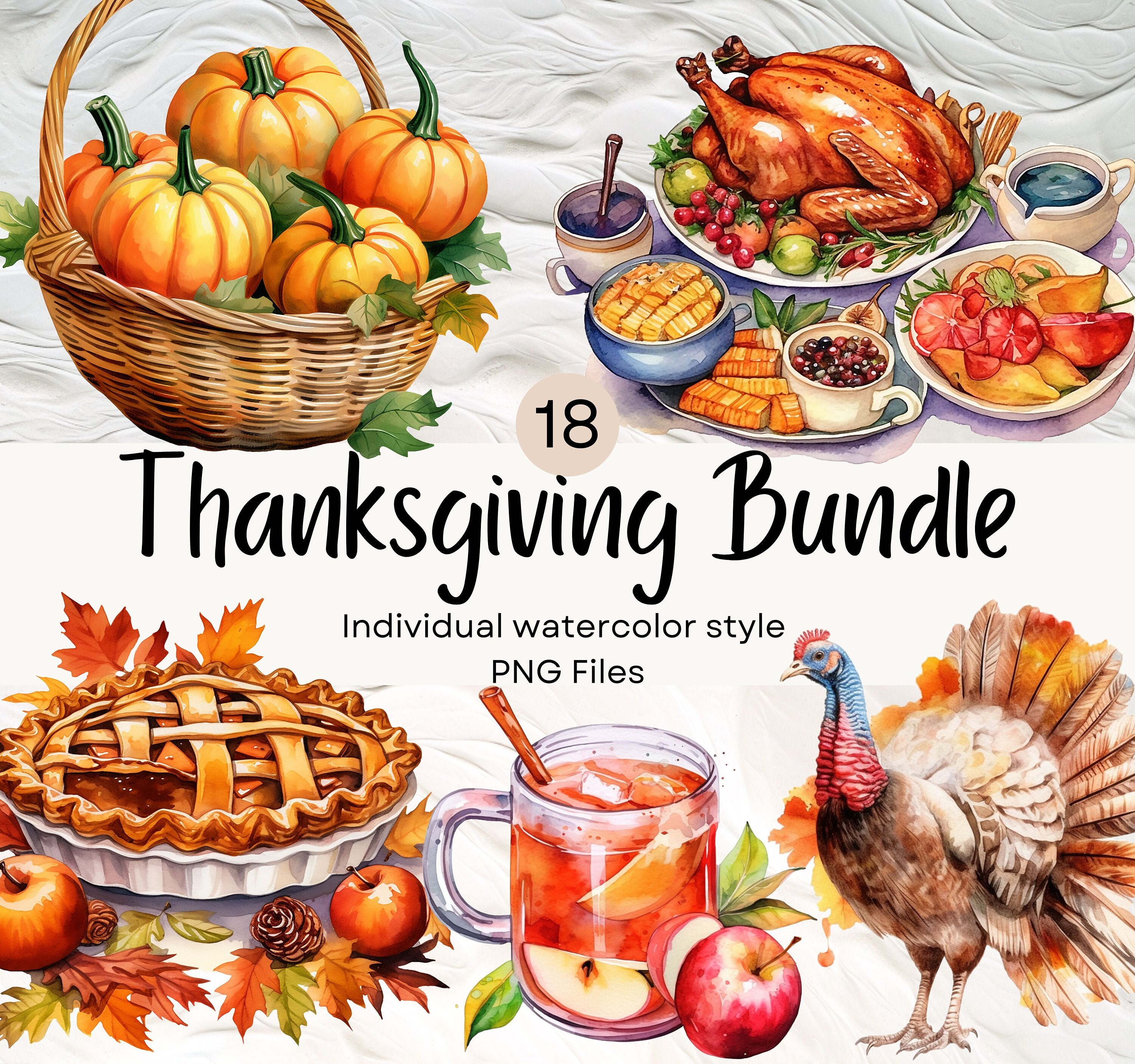 Watercolor Thanksgiving Clipart, Autumn Harvest PNG for Commercial Use ...