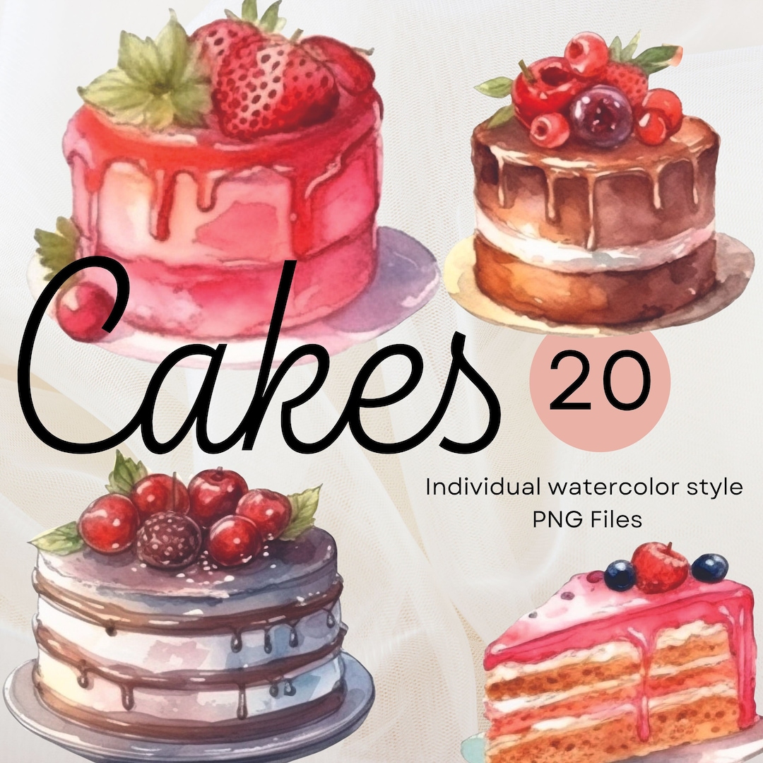 20 Watercolor Cake Clipart, PNG for Commercial Use, Birthday Cake ...