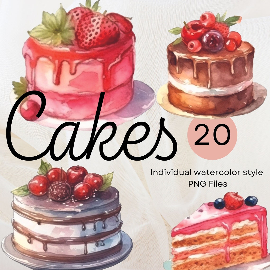 20 Watercolor Cake Clipart, PNG for Commercial Use, Birthday Cake ...