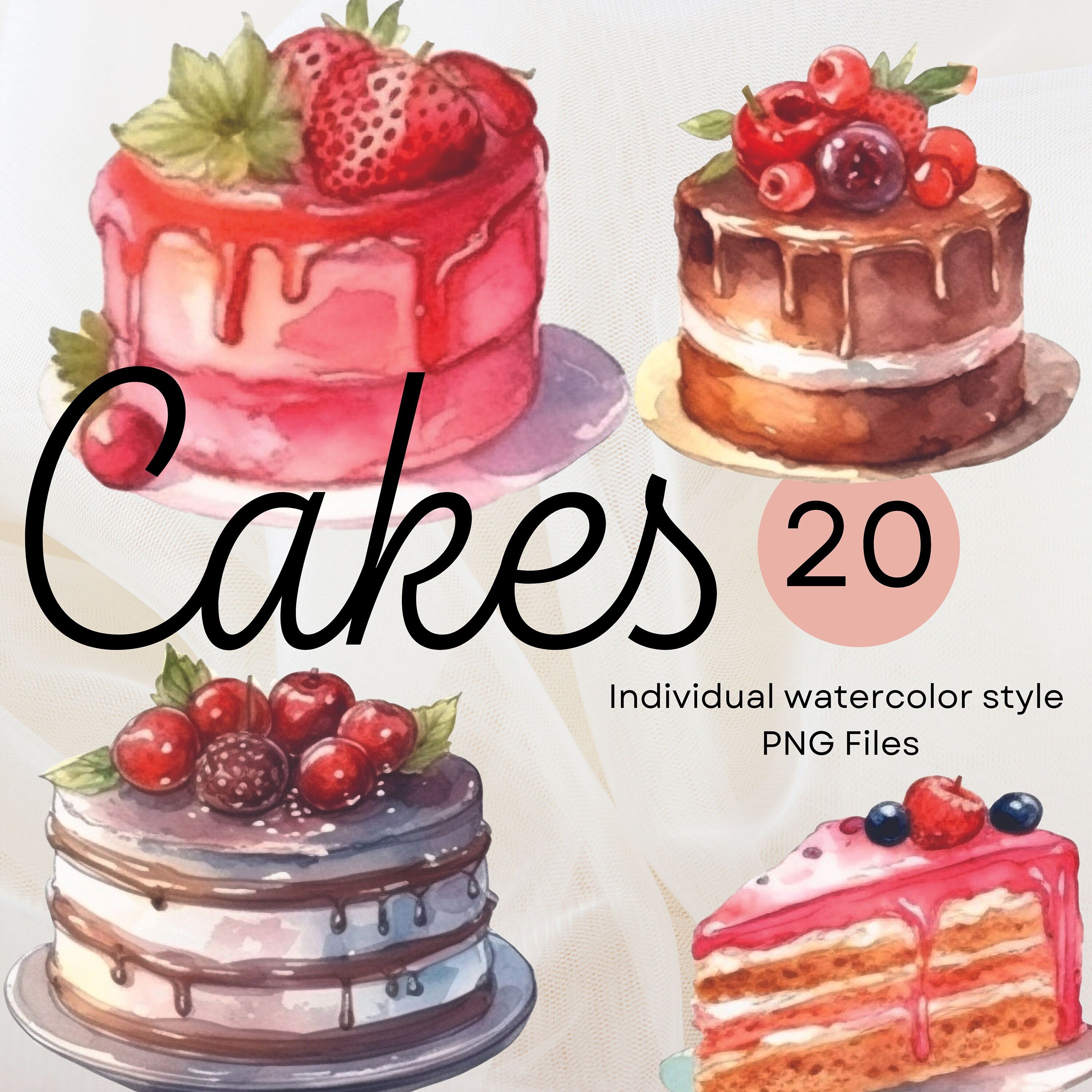20 Watercolor Cake Clipart, PNG for Commercial Use, Birthday Cake ...