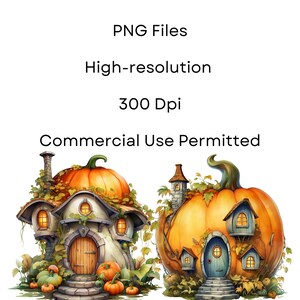 Watercolor Fall Pumpkin Fairy House Clipart, Fall PNG for Commercial ...