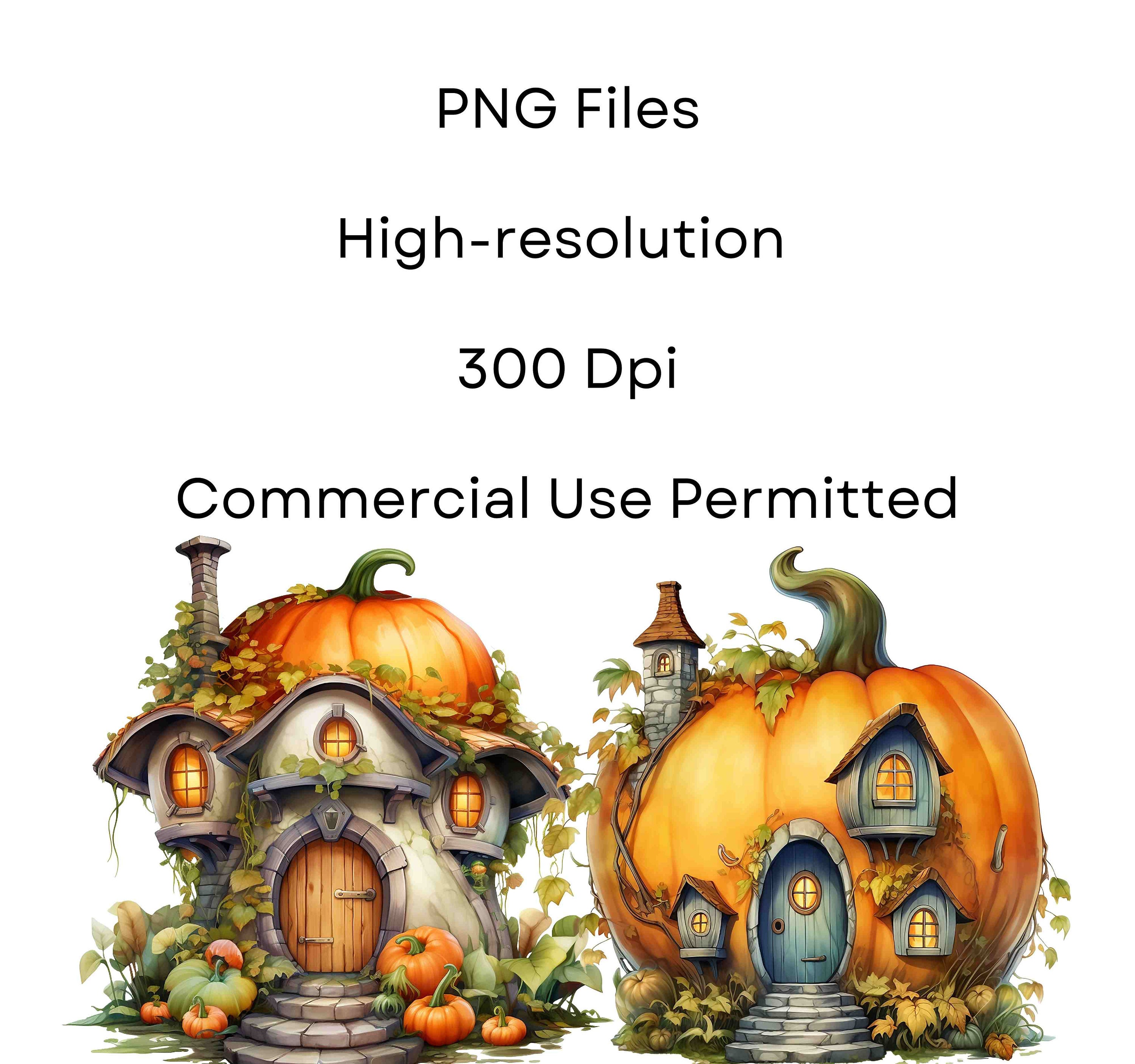 Watercolor Fall Pumpkin Fairy House Clipart, Fall PNG for Commercial ...