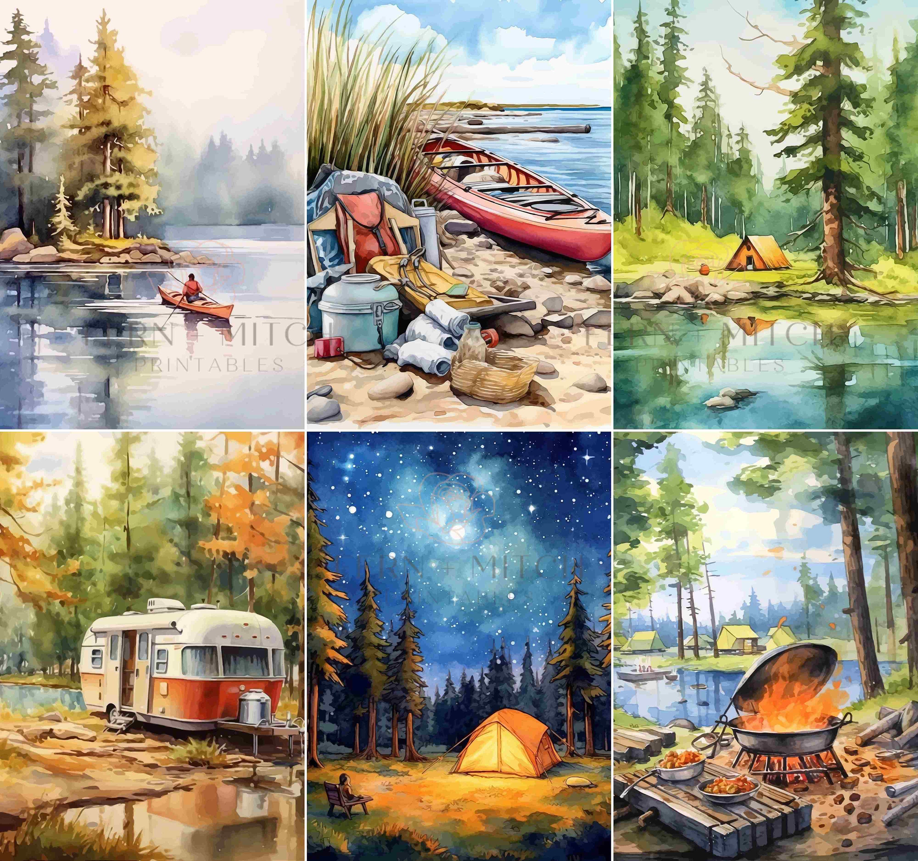 Watercolor Camping Digital Paper for Commercial Use, Digital Paper for ...