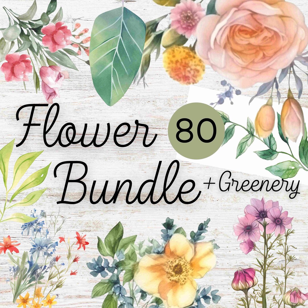 80+ Watercolor Wildflower Clipart Bundle, Floral Greenery PNG (digital ...
