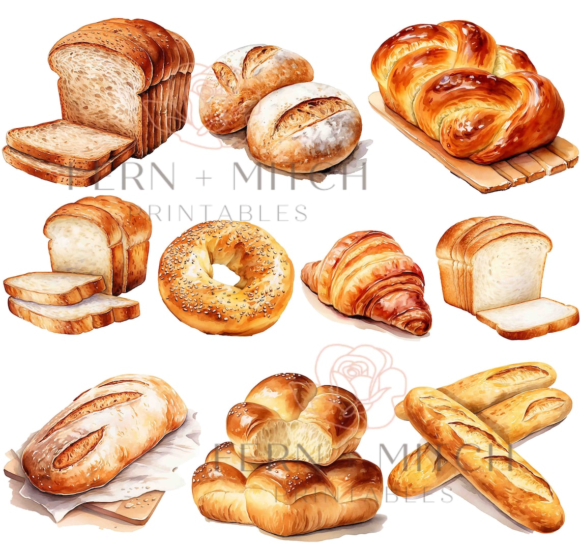 Watercolor Bread Clipart, Bakery PNG Graphics (digital Download) - Etsy